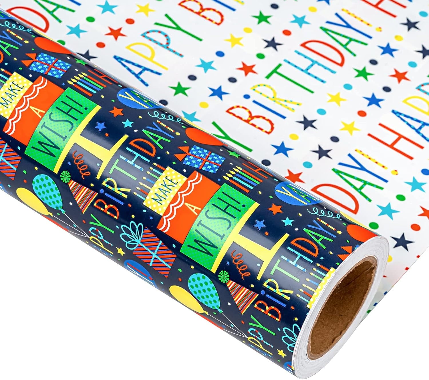 HOMERAL Reversible Wrapping Paper 17x32.8Feet Colorful Birthday ...