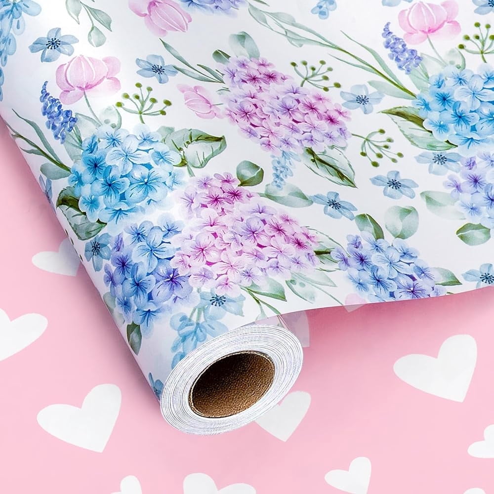 HOMERAL Reversible Floral Wrapping Paper Roll, Bridal Shower Wrapping ...