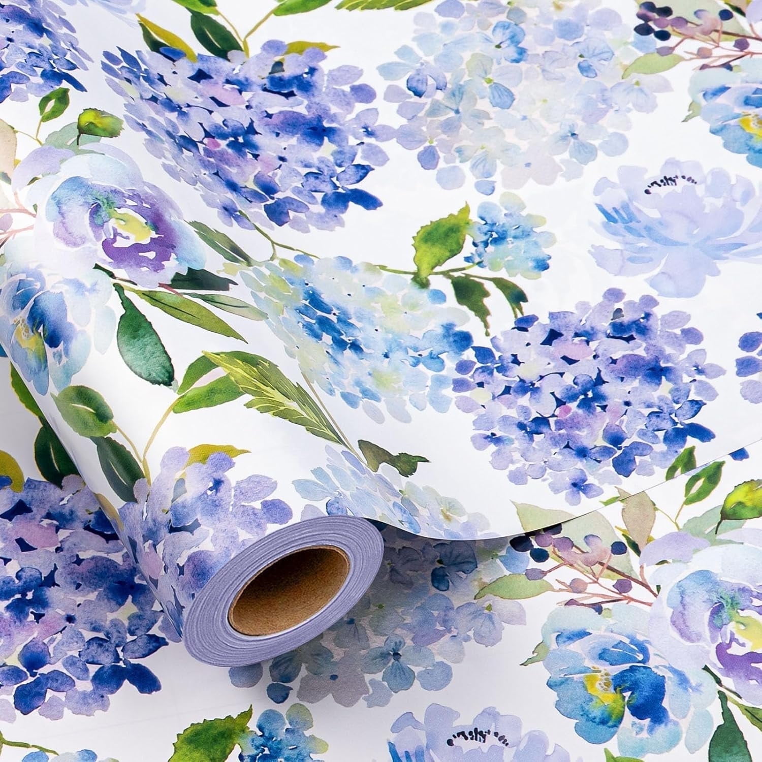 HOMERAL Violet Floral Wrapping Paper Roll- 17 in x 33 ft - Purple Blue ...