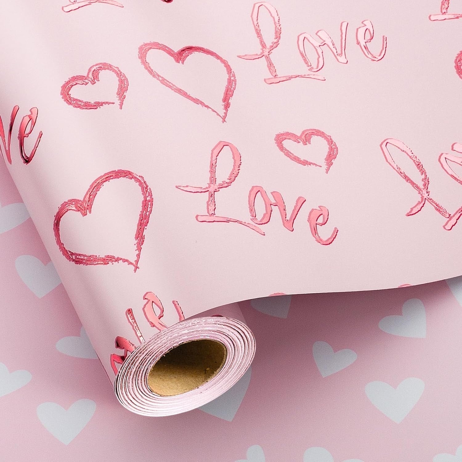HOMERAL Wedding Wrapping Paper Roll, 17IN x 33FEET Rose Gold Foil Heart ...