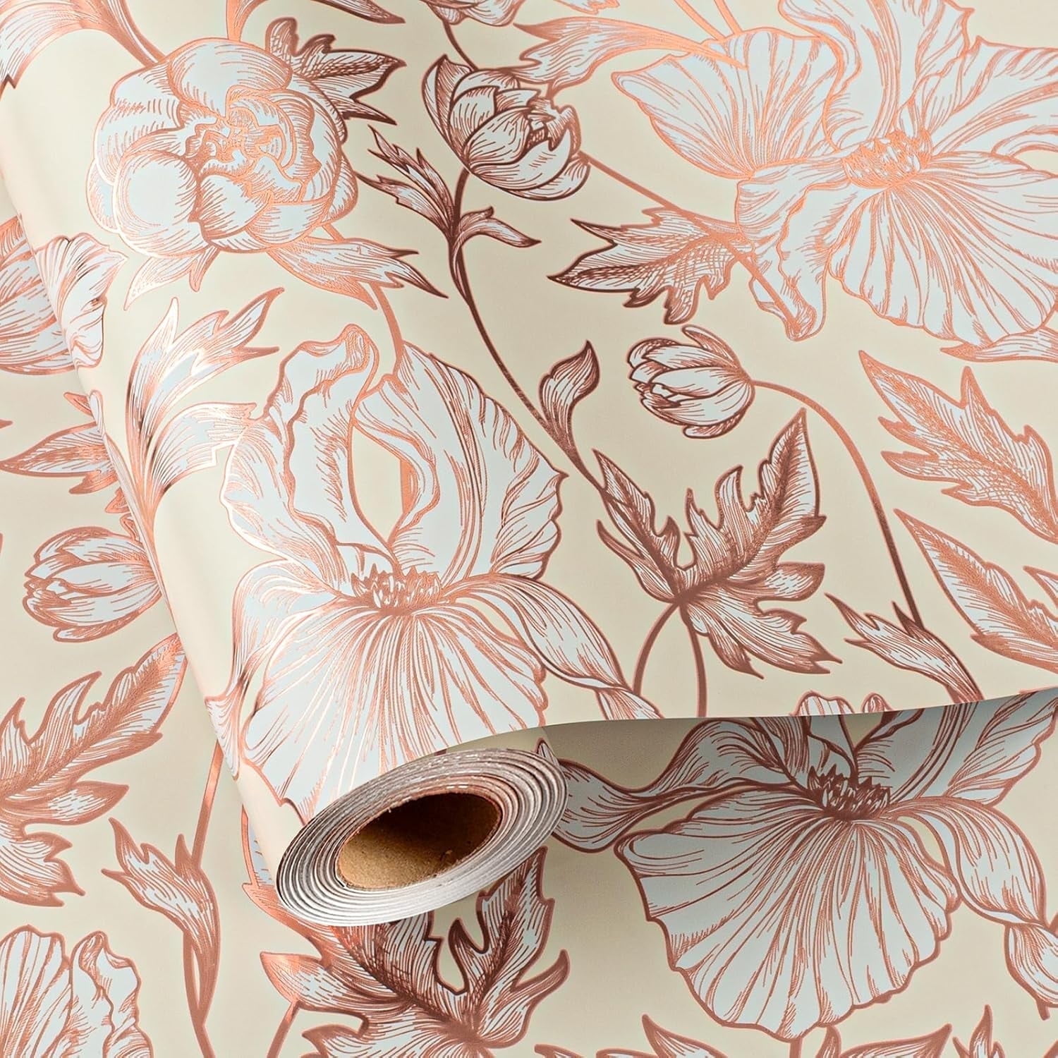 HOMERAL Floral Wrapping Paper Roll - Rose Gold Flower Gift Wrap with ...