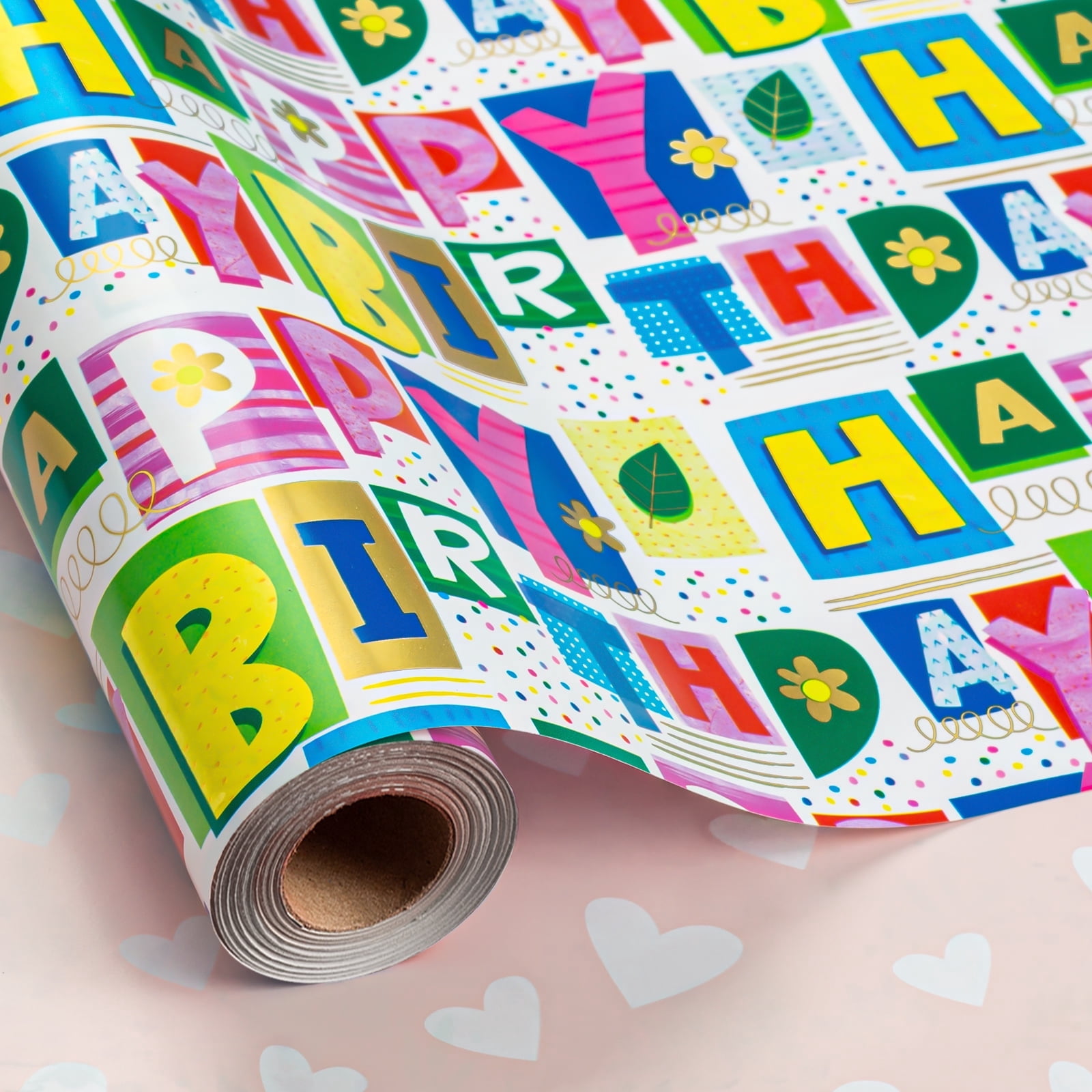HOMERAL Pink Birthday Wrapping Paper Roll - Colorful Happy Birthday ...
