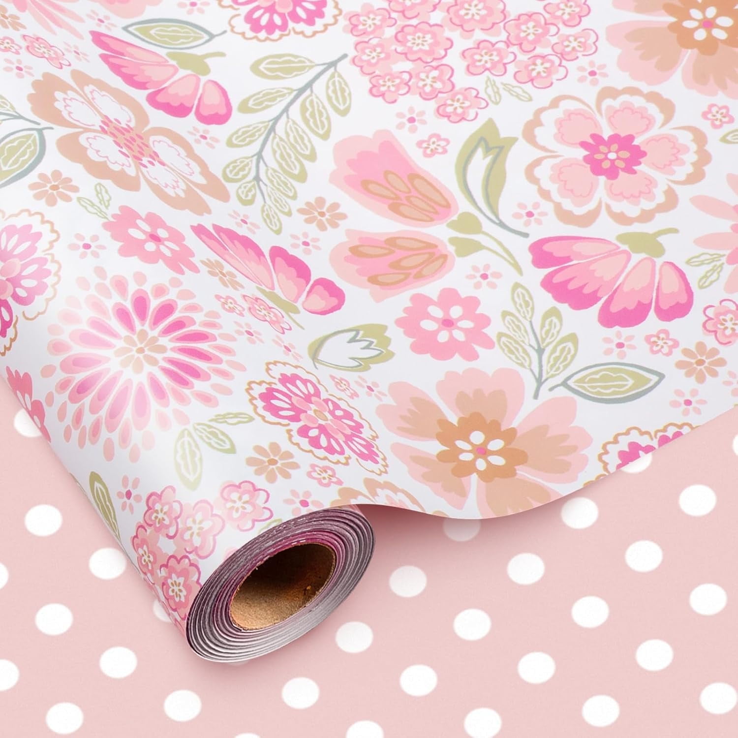 HOMERAL Pink Floral Wrapping Paper Roll for Mothers Day, Wedding ...