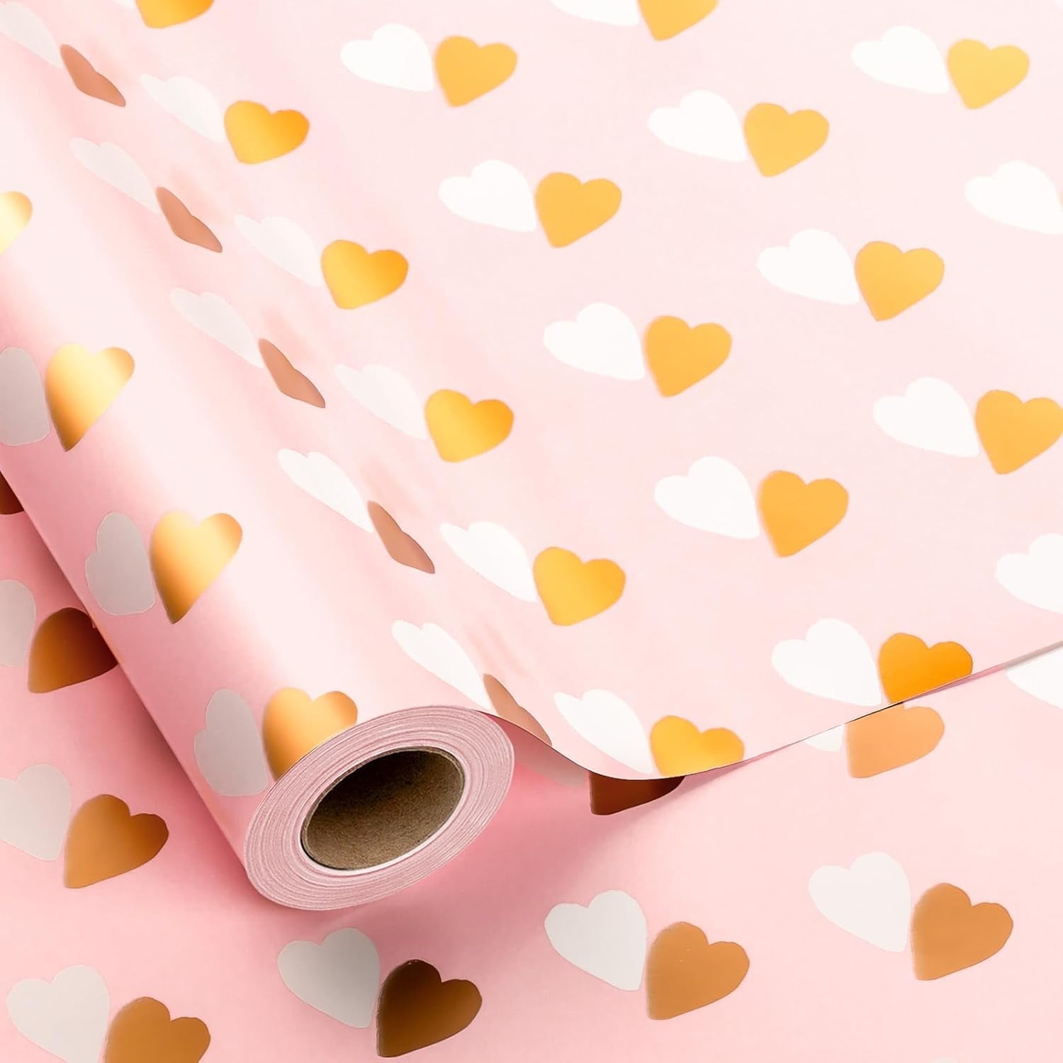 HOMERAL Pink Heart Wrapping Paper Roll - 17 Inch X 33 Feet - Love ...