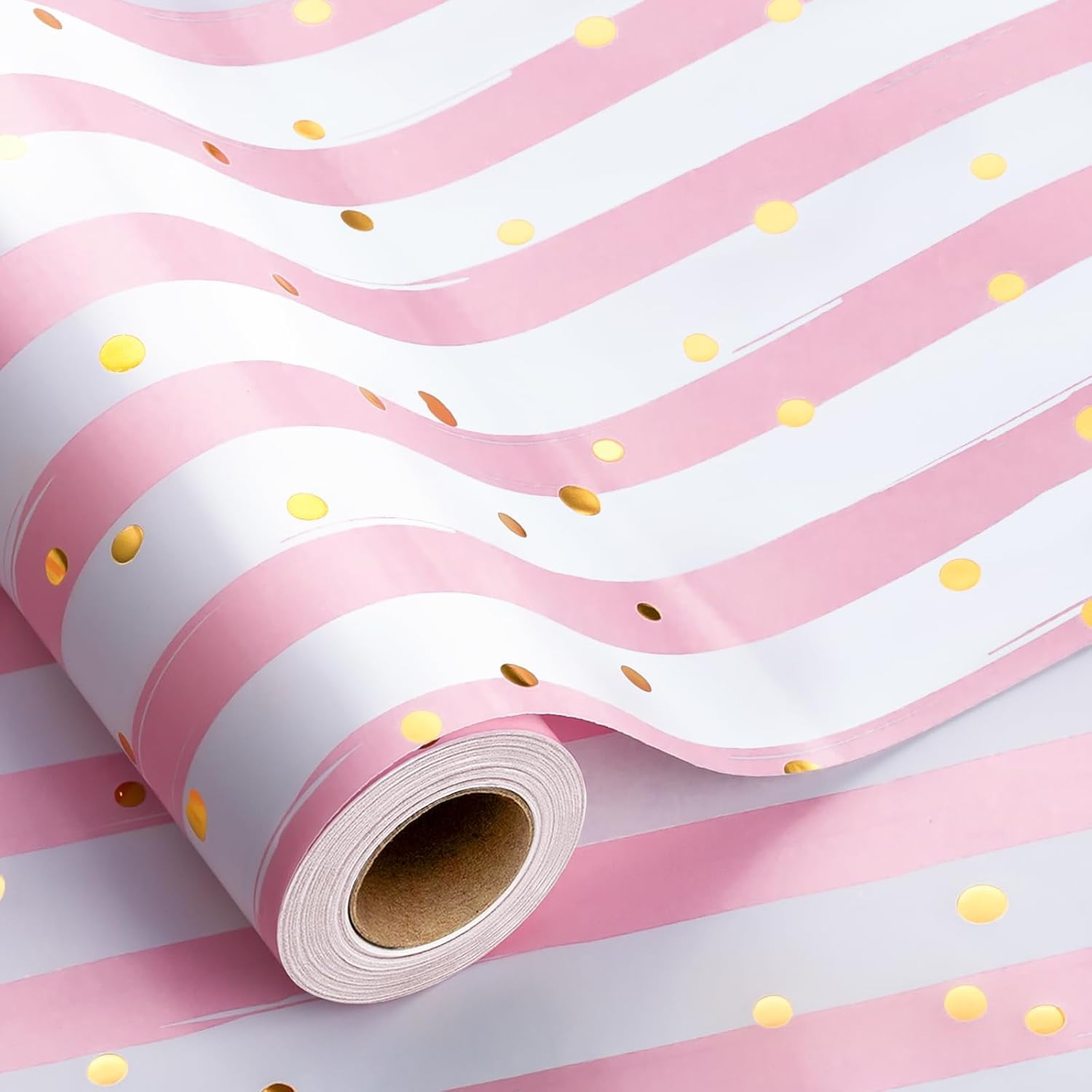 HOMERAL Pink Stripe Wrapping Paper Roll - 17 Inch X 33 Feet - Romantic ...