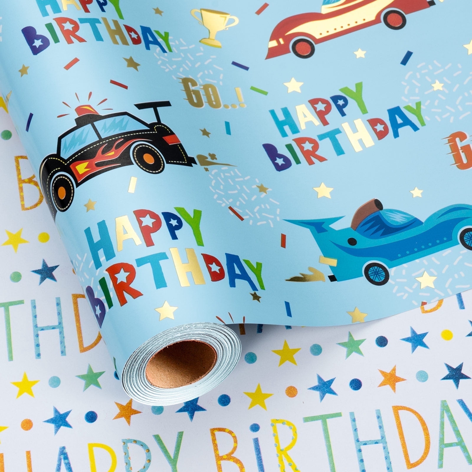 HOMERAL Blue Wrapping Paper Boys, Race Car Wrapping paper roll with ...
