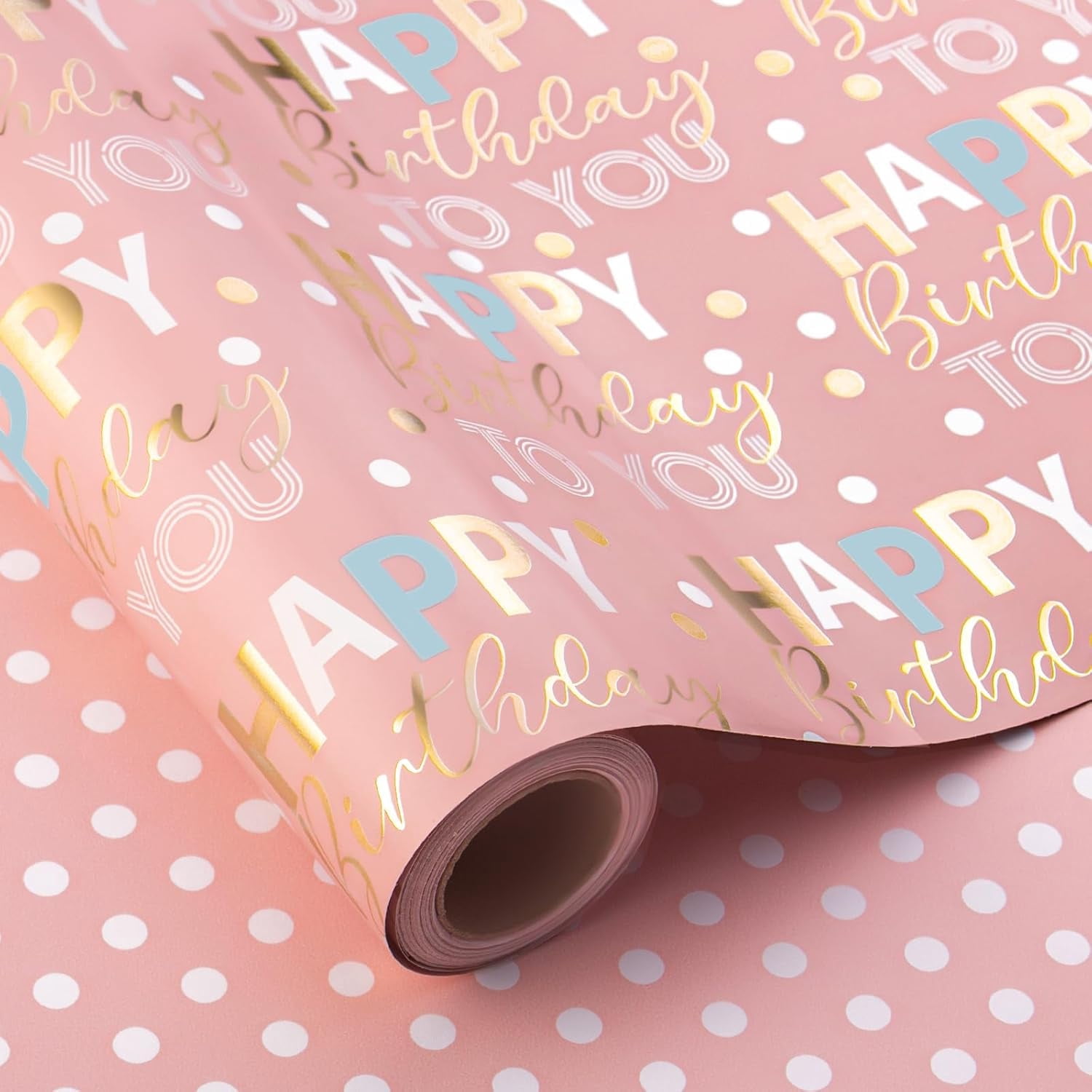 HOMERAL Reversible Pink Birthday Wrapping Paper Roll - 17 Inch X 33 ...