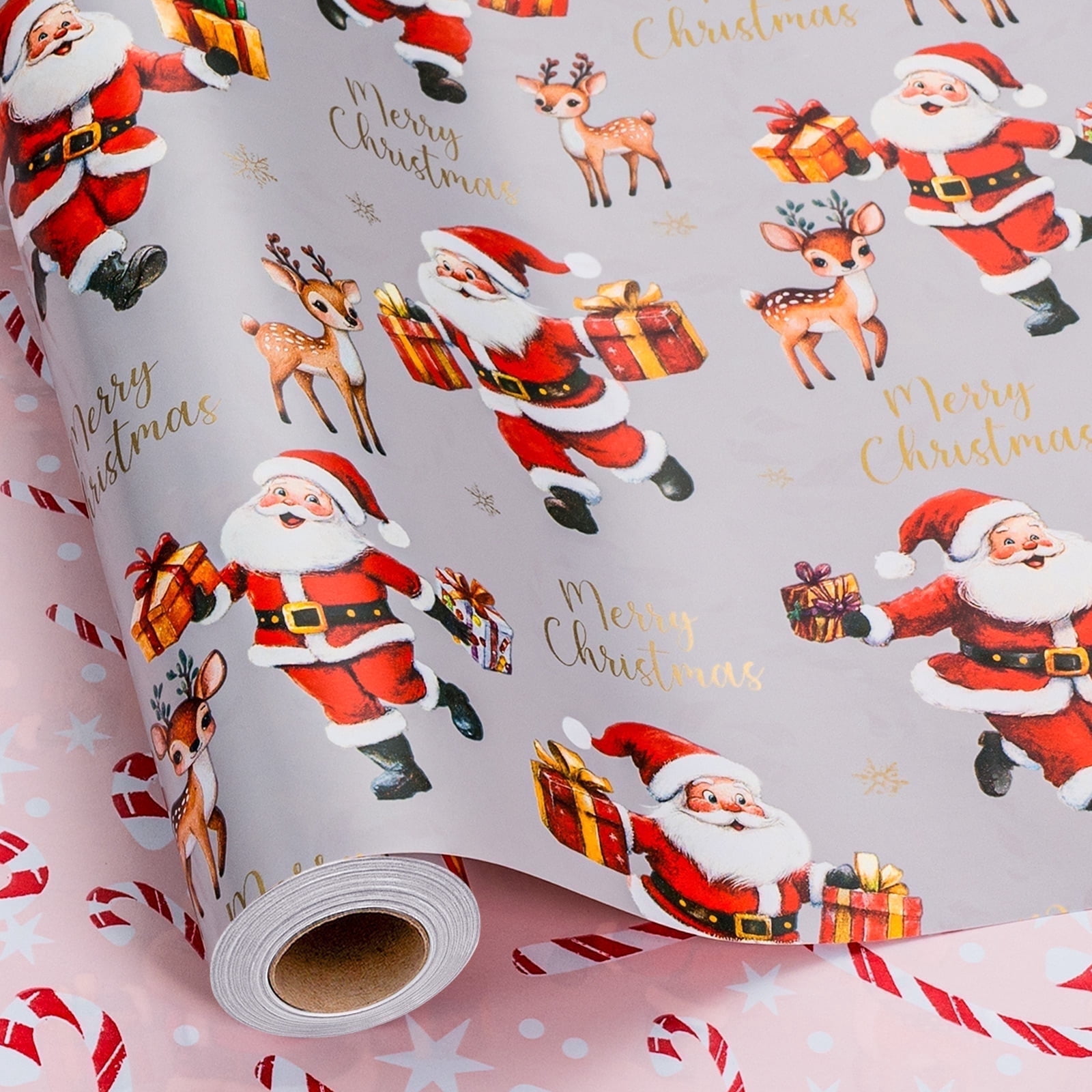 HOMERAL Christmas Wrapping Paper Roll - Silver Gift Wrap with Canta ...