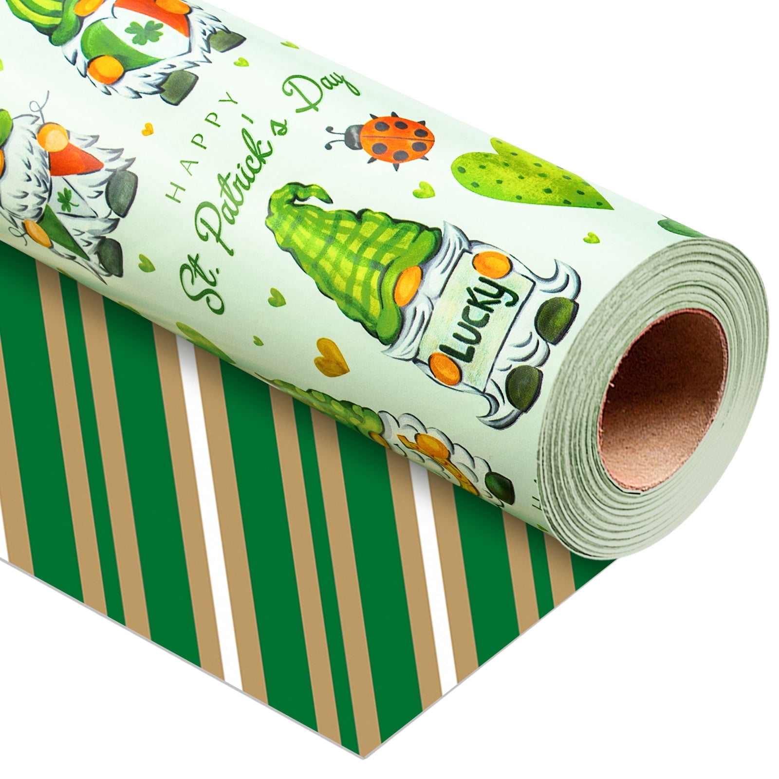 HOMERALSt. Patrick's Day Wrapping Paper, Elegant Lucky Gnomes, Shamrock ...