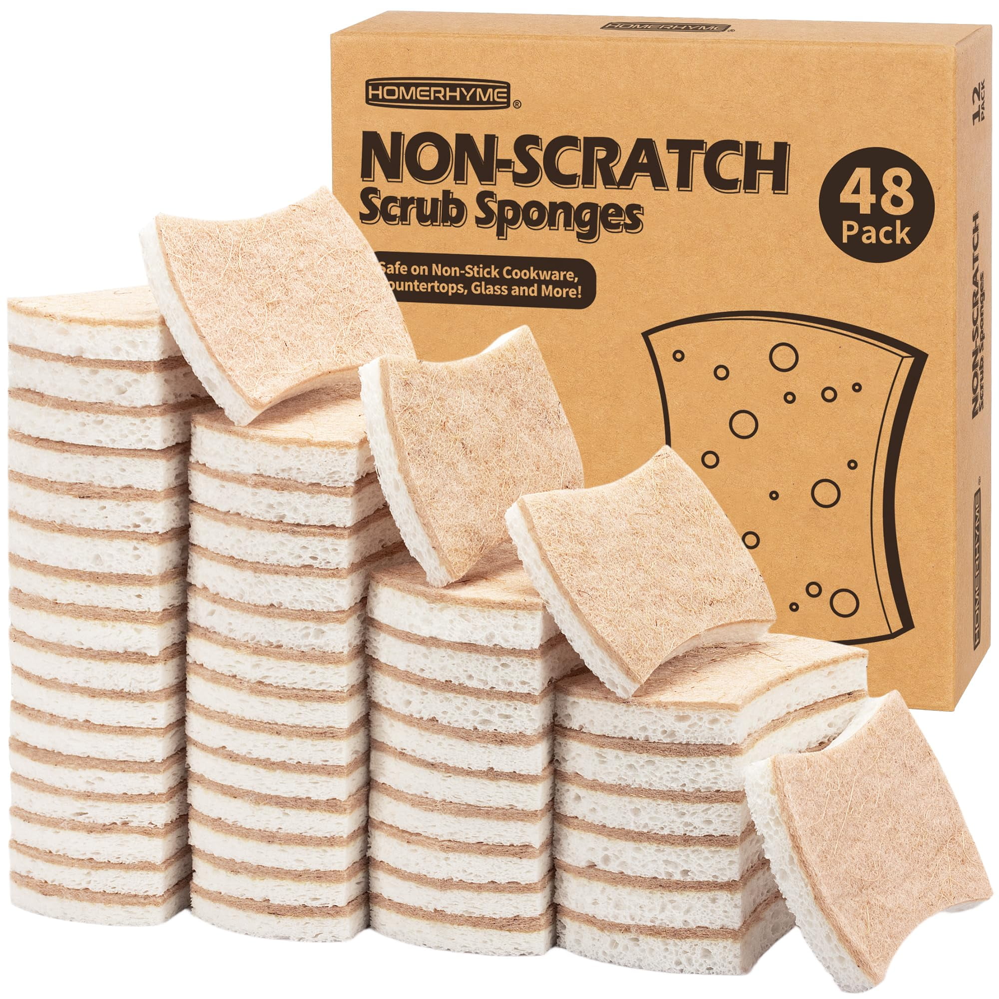 HOMERHYME Natural Dish Sponge 48 Pack, Non-Scratch Scrub Sponge, Eco ...