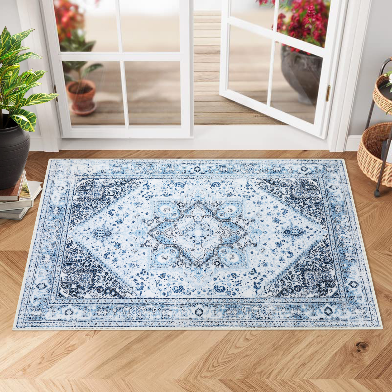 HOMERRY 2' x 3' Entryway Area Rug for Living Room Floral Geometric ...