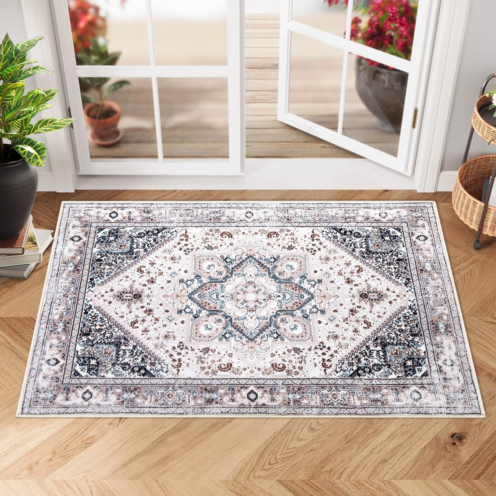 HOMERRY 2' x 3' Entryway Area Rug for Living Room Floral Geometric ...