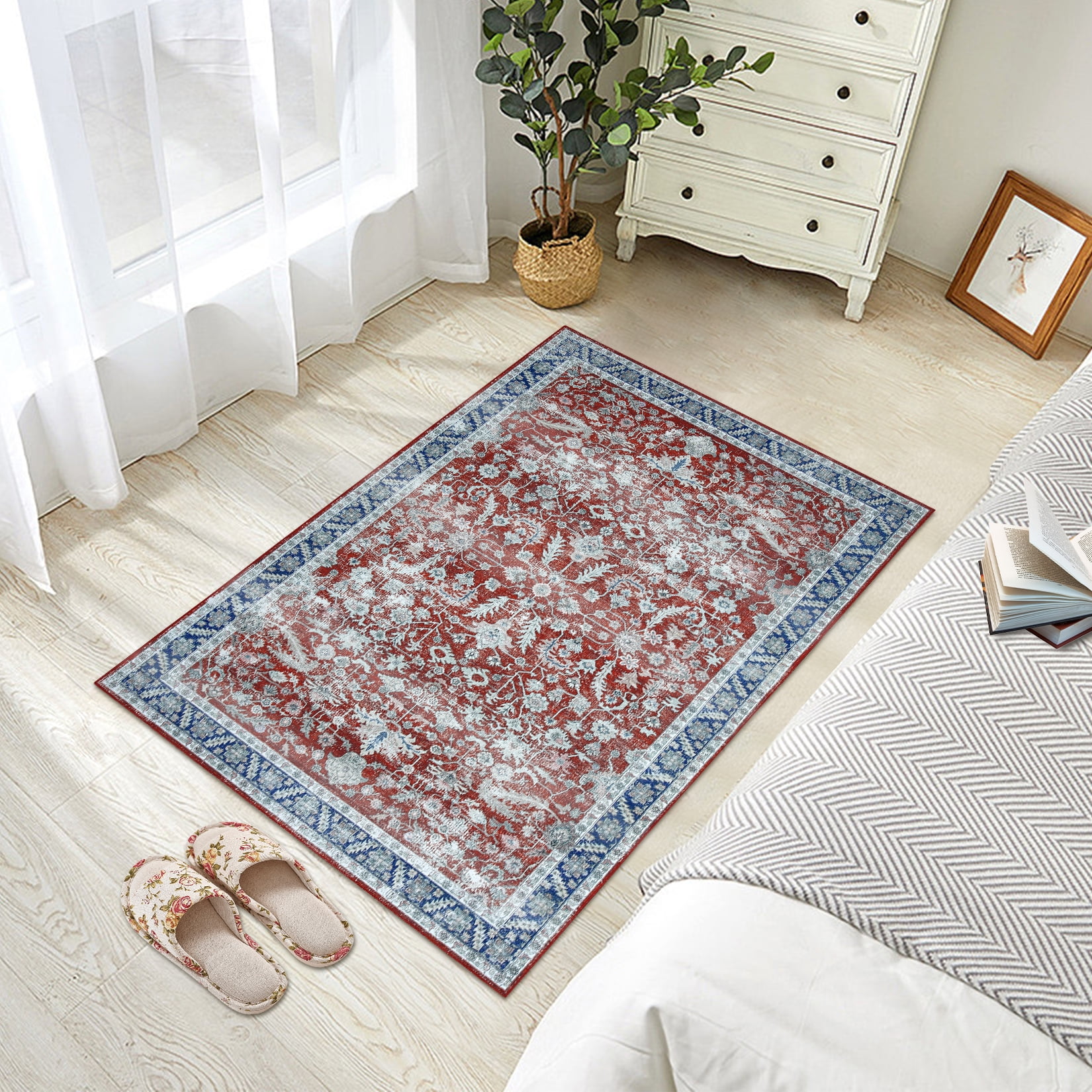 HOMERRY 2' x 3' Small Washable Rug Vintage Floral Rug for Bedroom ...
