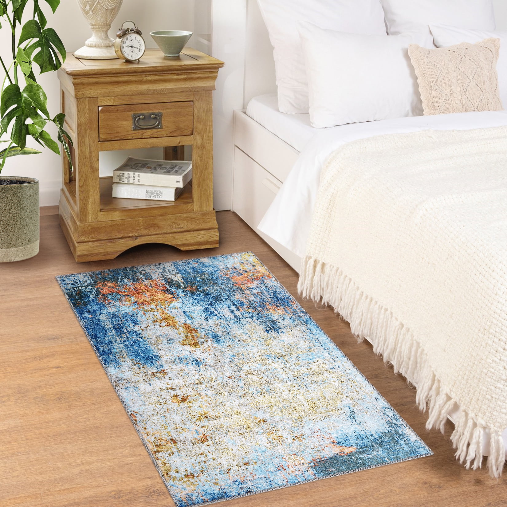 HOMERRY 2' x 3' Small Washable Rugs Modern Area Rug Abstract Blue ...