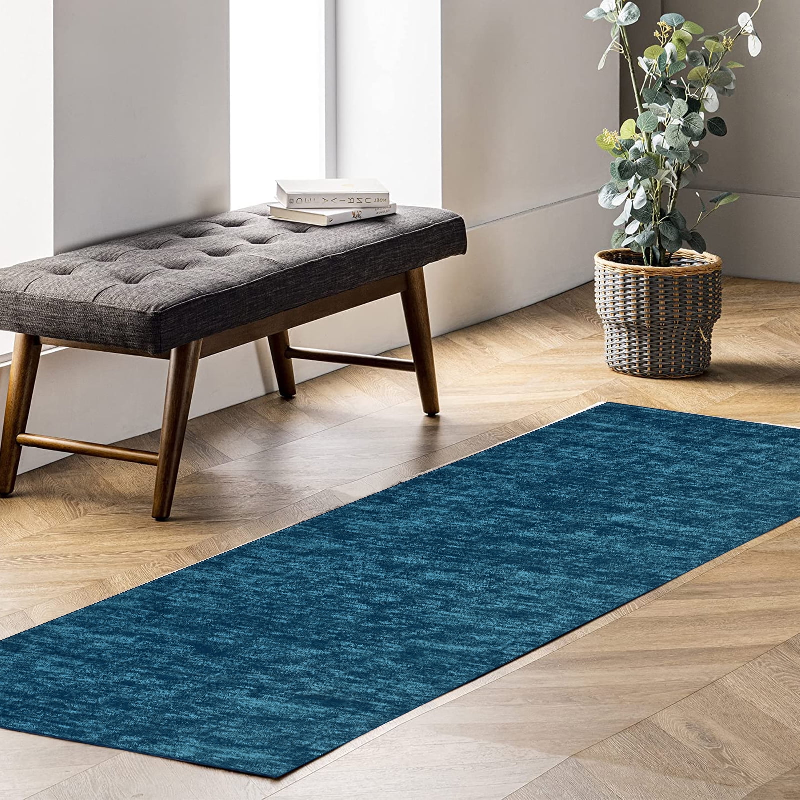HOMERRY 2' x 8' Runner Rug for Hallway Modern Washable Solid Blue ...