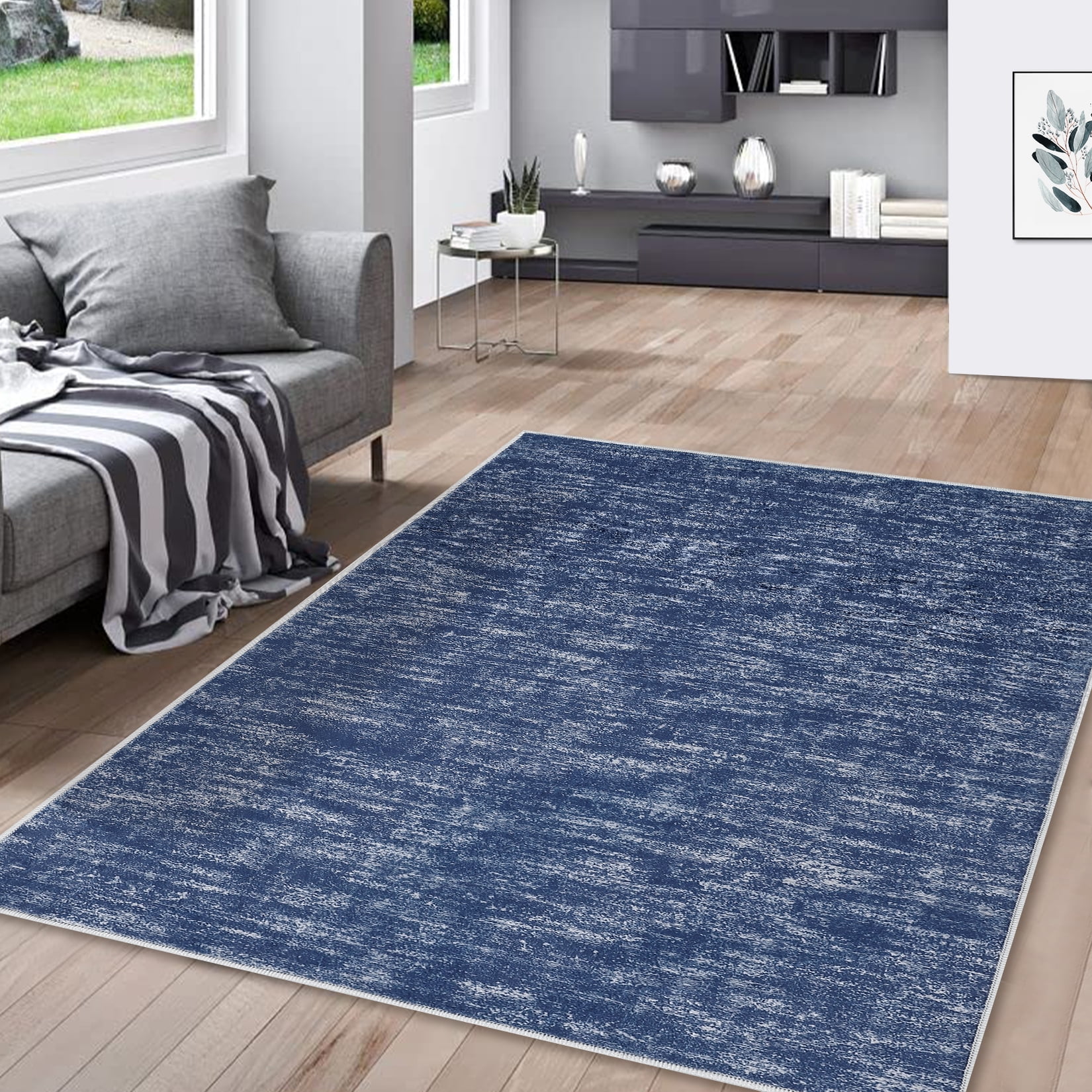 HOMERRY 3' x 5' Area Rug for Living Room Machine Blue Washable Rugs ...