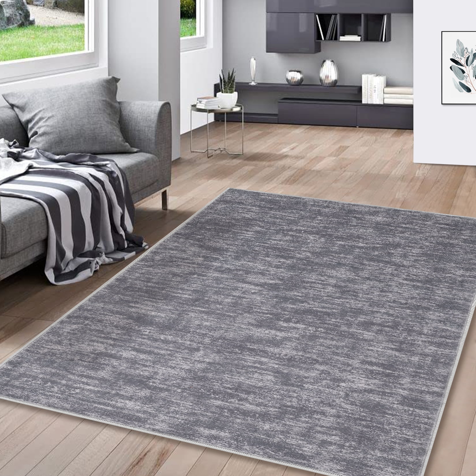 HOMERRY 3' x 5' Area Rug for Living Room Machine Gray Washable Rugs ...