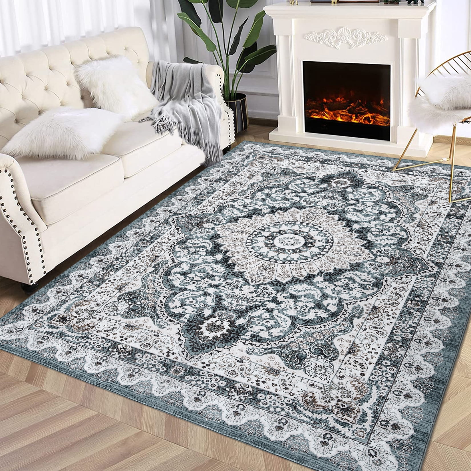 HOMERRY 4' x 6' Area Rug for Living Room Floral Throw Rugs with Rubber ...