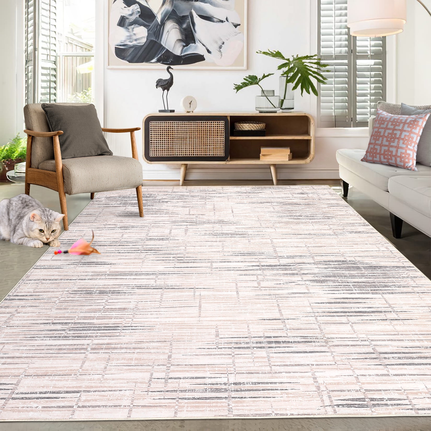 HOMERRY 4' x 6' Geometric Area Rug for Living Room Indoor Washable Non ...