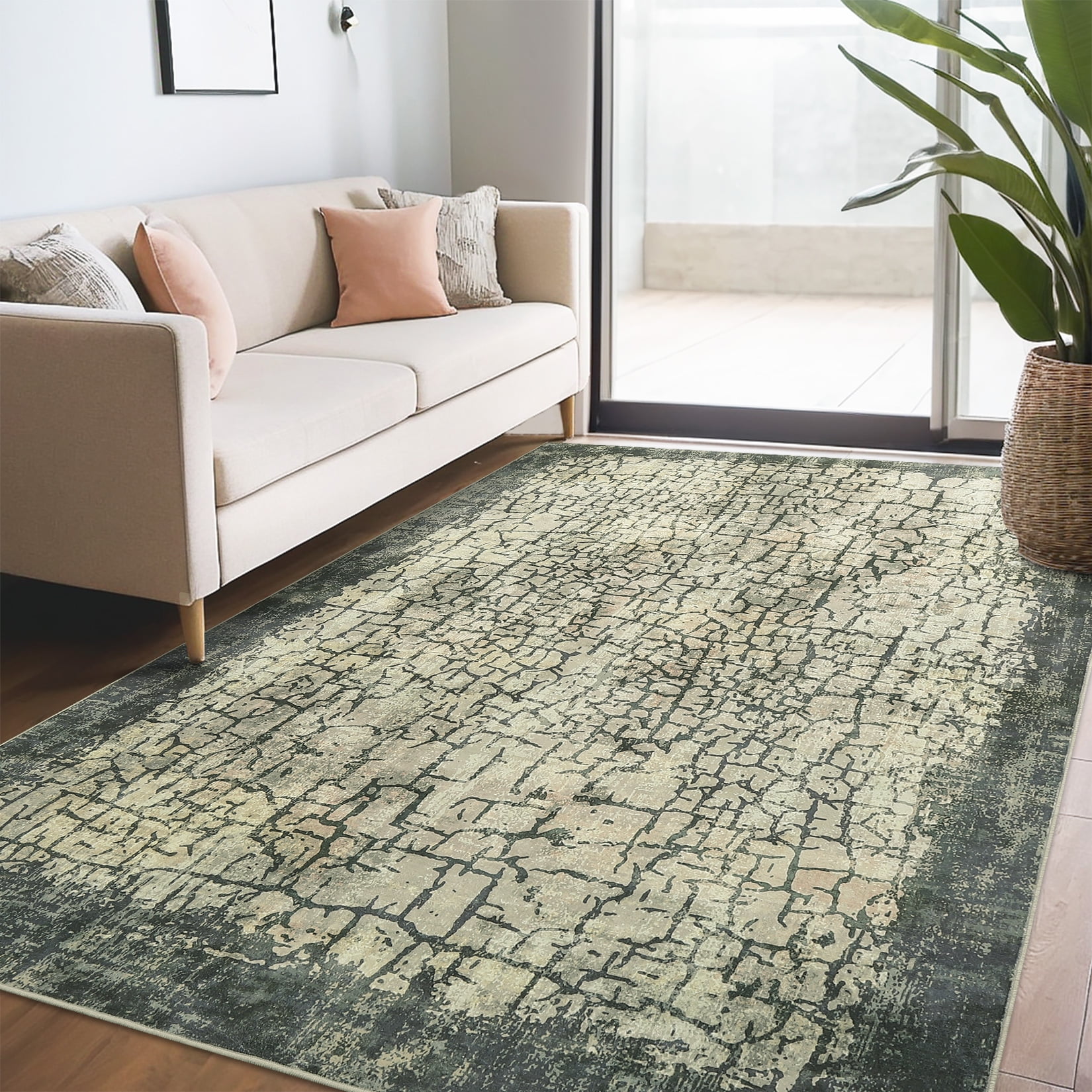 HOMERRY 5' x 7' Area Rug for Living Room Abstract Fading Design Vintage ...
