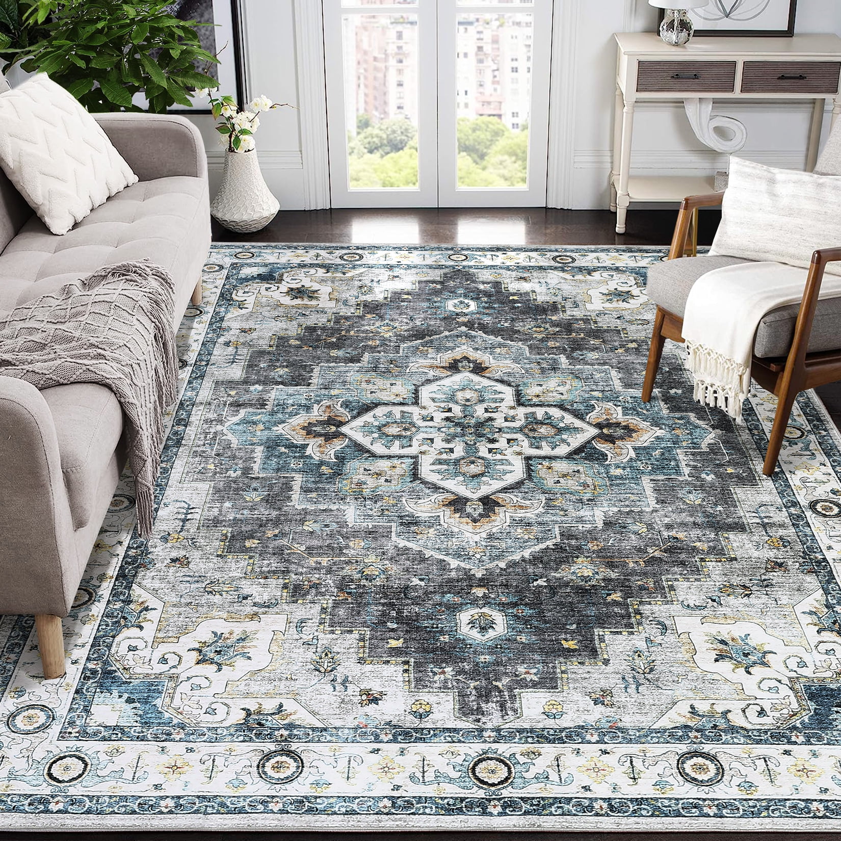 HOMERRY 5' x 7' Vintage Rug Washable Rug Stain Resistant Distressed ...