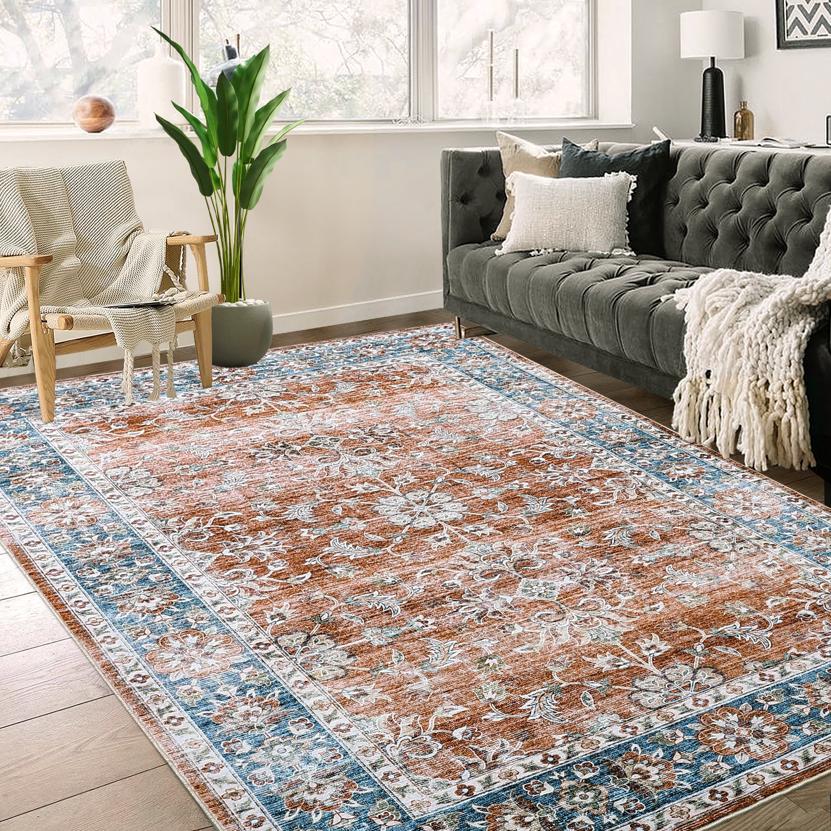HOMERRY 8' x 10' Area Rug for Living Room Boho Vintage Floral Bedroom ...