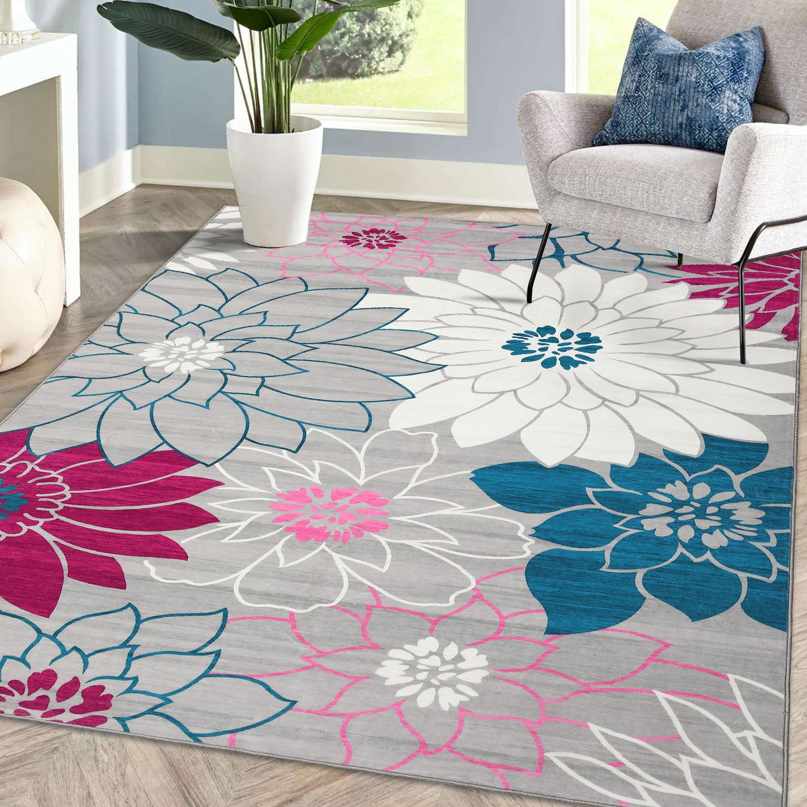 HOMERRY 8' x 10' Modern Floral Rugs for Living Room Washable Area Rug ...