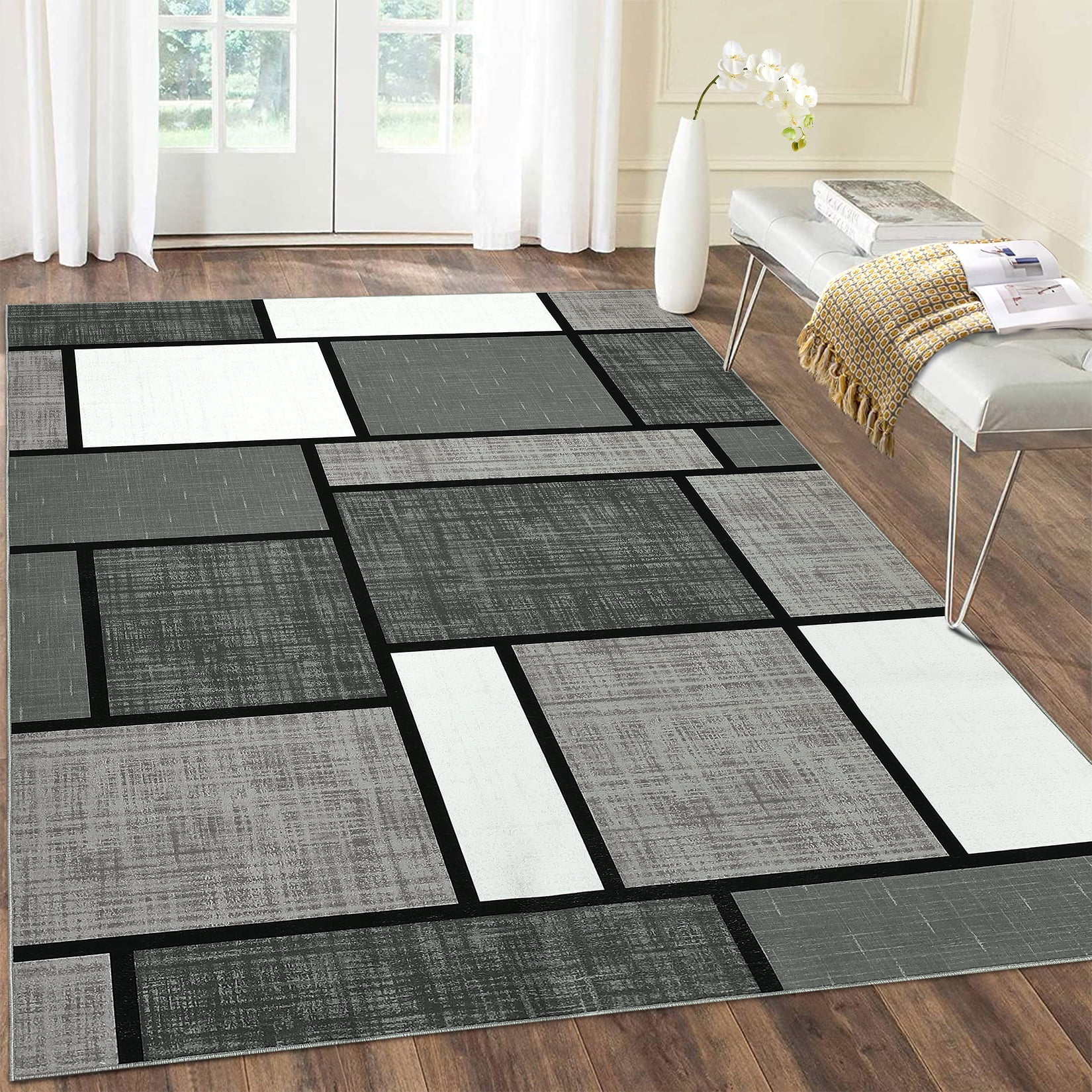HOMERRY Anti-Slip Area Rug 5' x 7' Area Rug Patchwork Geometric Low ...