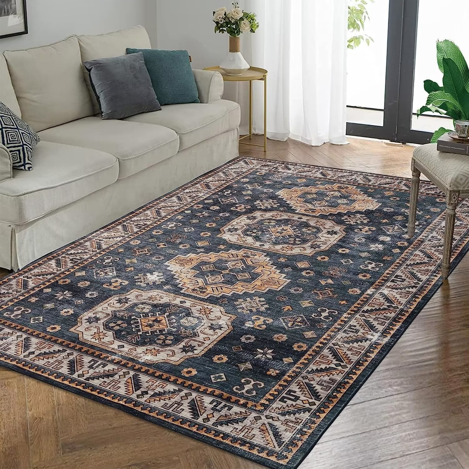 HOMERRY Area Rug 3' x 5' Washable Bohemian Area Rug Indoor Medallion ...