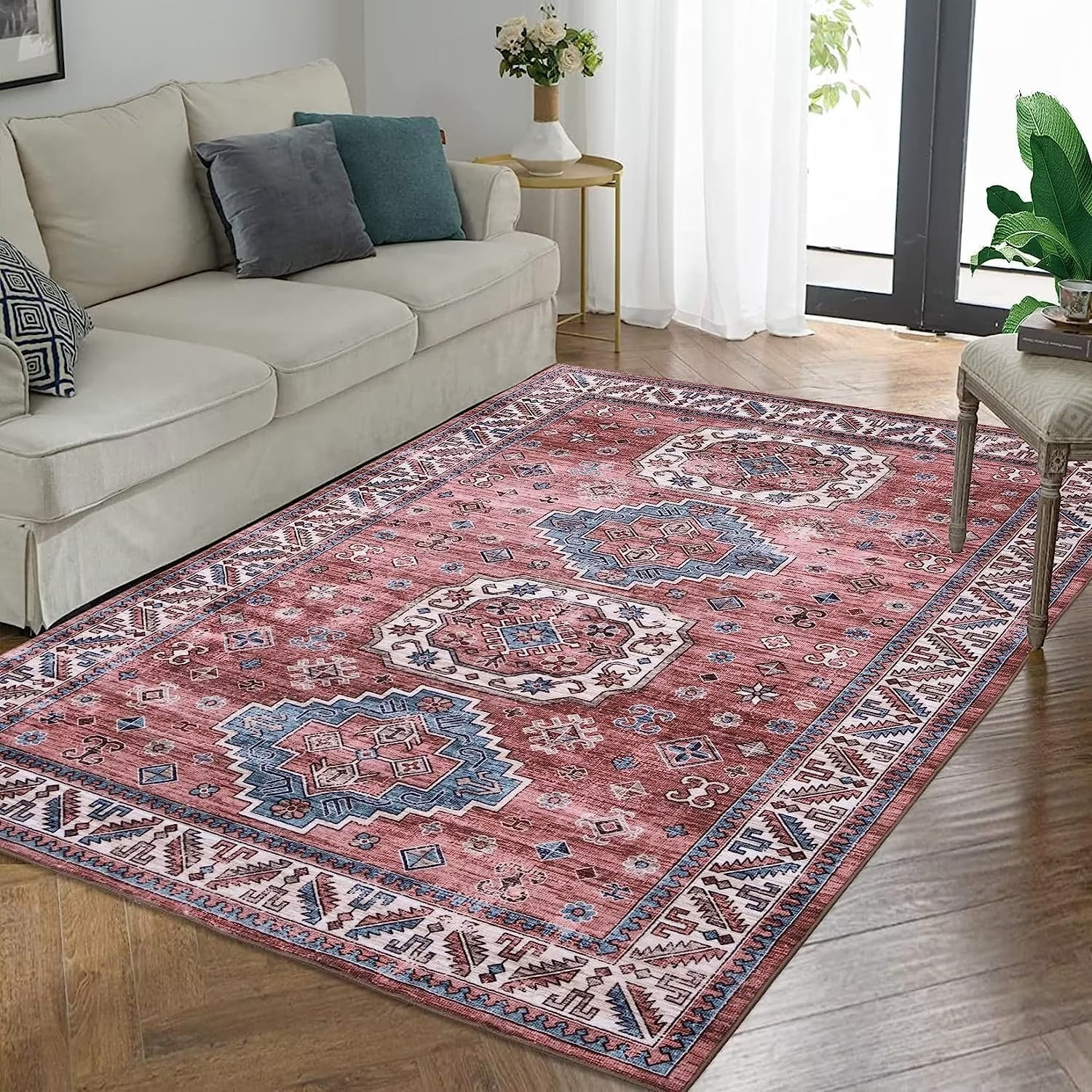 HOMERRY Area Rug 3' x 5' Washable Bohemian Area Rug Indoor Medallion ...