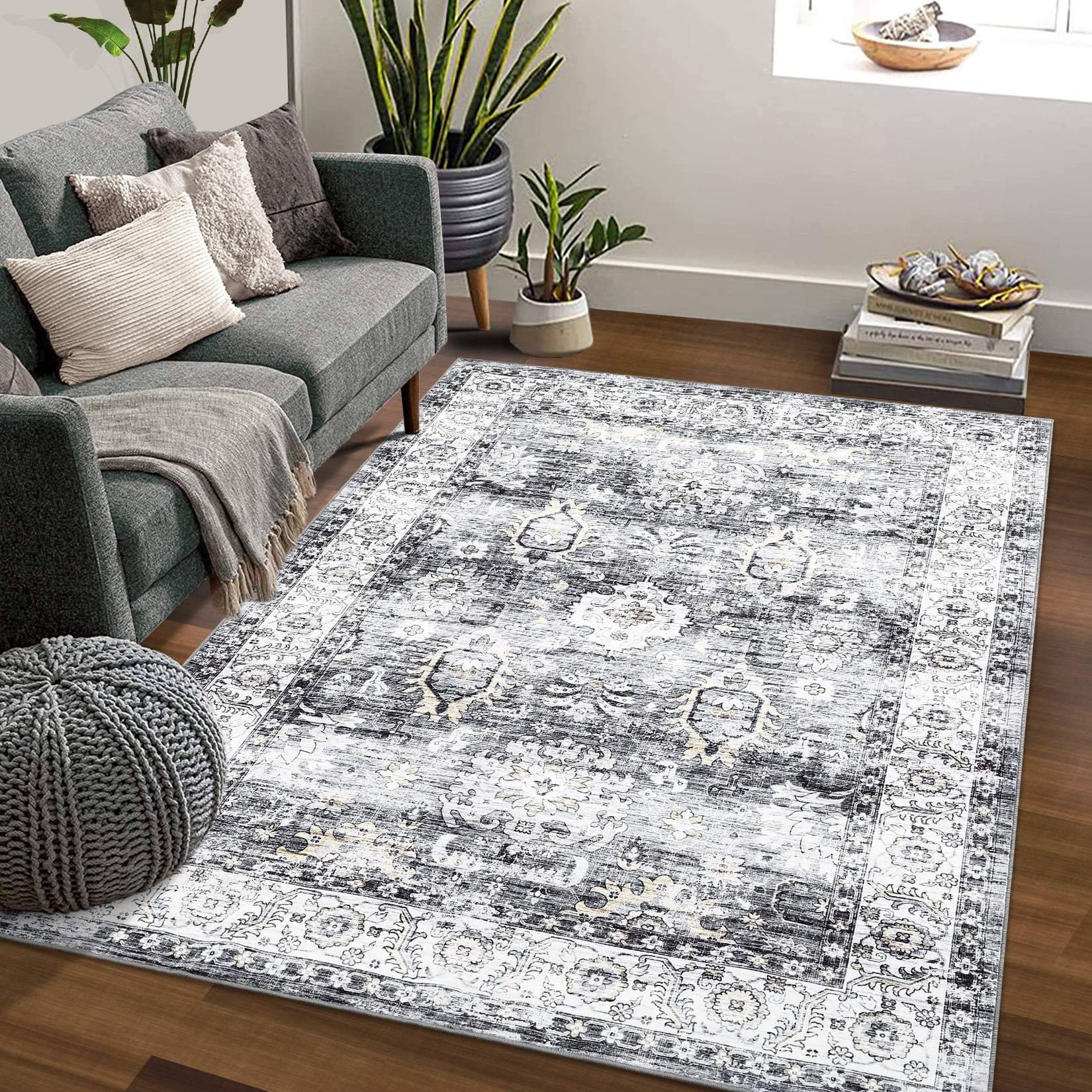 HOMERRY Area Rug 4' x 6' Vintage Distressed Floral Area Rug for Living ...