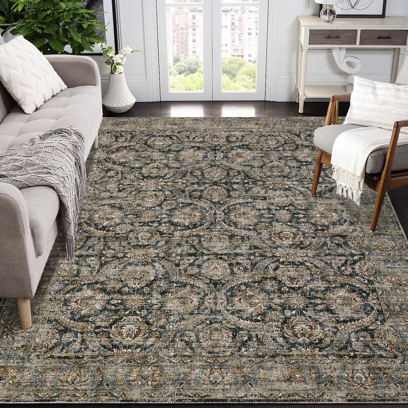 HOMERRY Area Rug 5' x 7' Floral Rugs for Living Room Vintage Floral ...