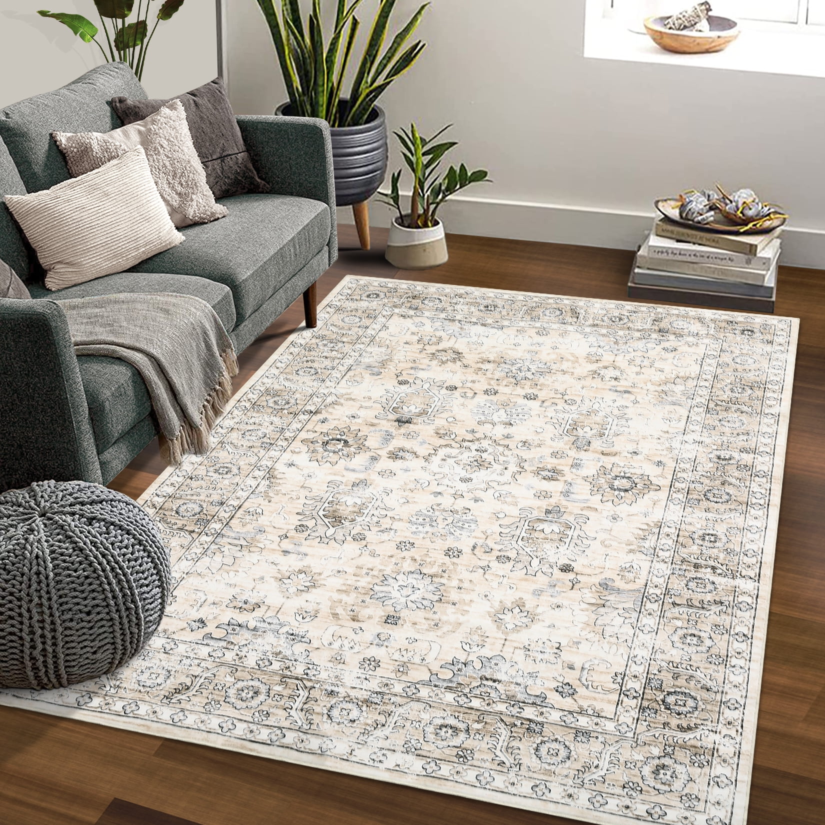 HOMERRY Area Rug 5' x 7' Vintage Distressed Floral Area Rug for Dining ...