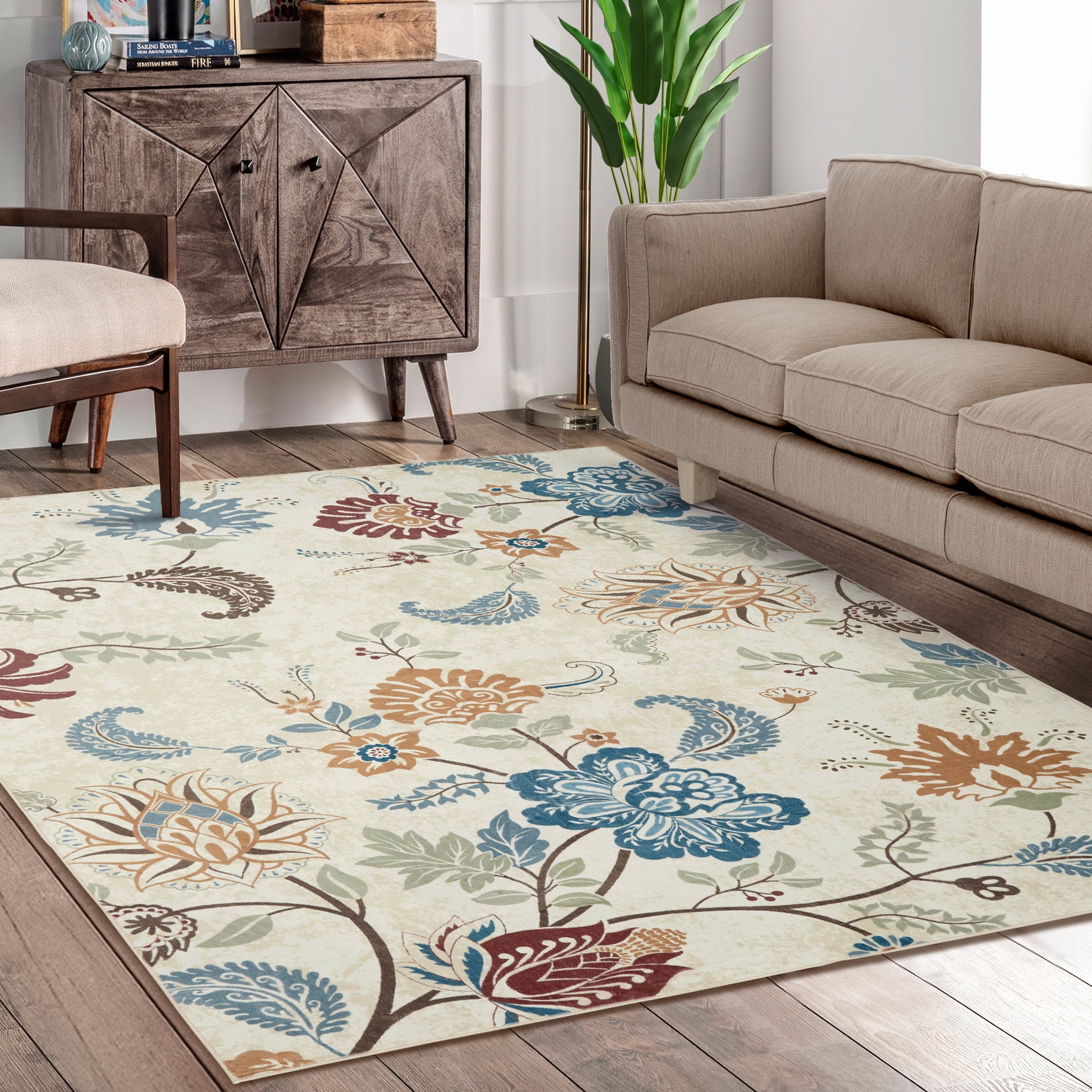 HOMERRY Area Rug 5' x 7' Washable Modern Floral Rugs for Living Room ...