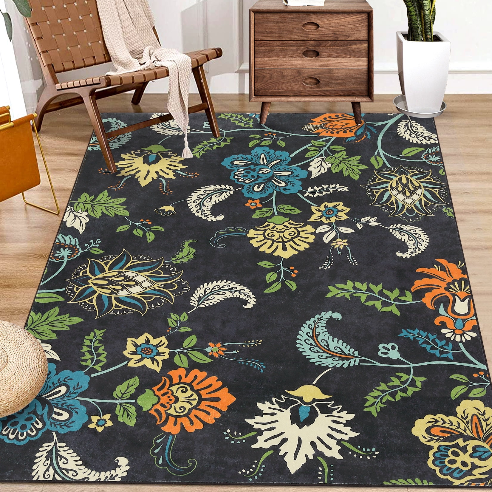 HOMERRY Area Rug 5' x 7' Washable Modern Floral Rugs for Living Room ...