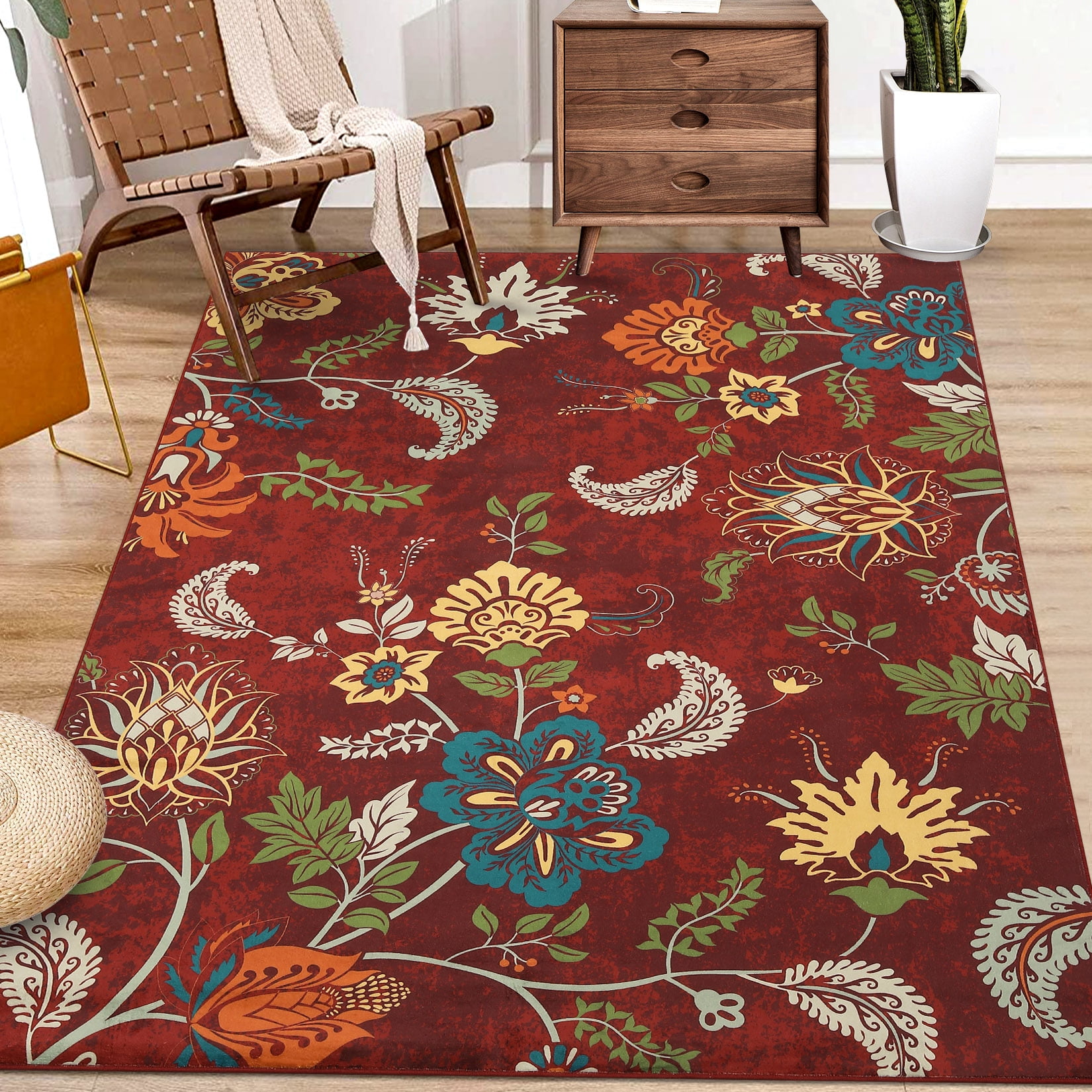 HOMERRY Area Rug 5' x 7' Washable Modern Floral Rugs for Living Room ...