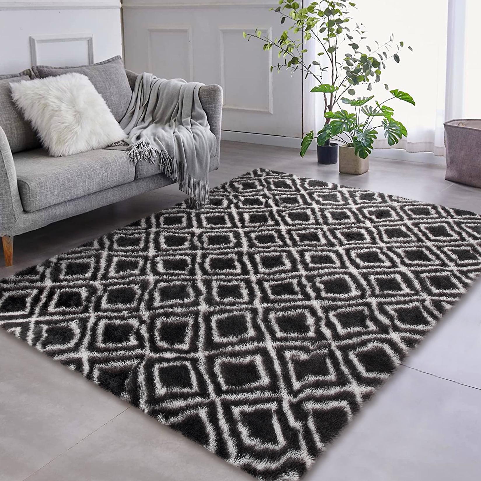 HOMERRY Area Rug 6' x 9' Moroccan Fluffy Rugs for Living Room, Dark ...