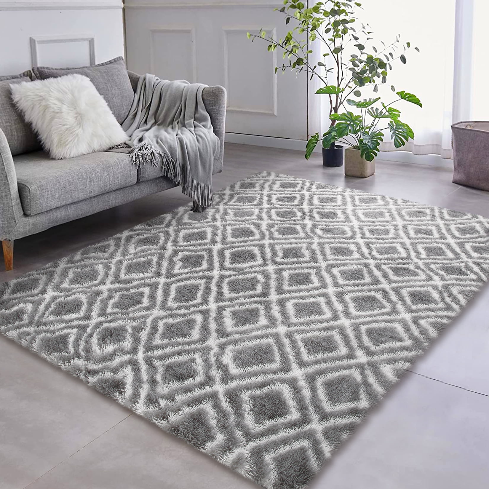 HOMERRY Area Rug 6' x 9' Moroccan Fluffy Rugs for Living Room, Light ...