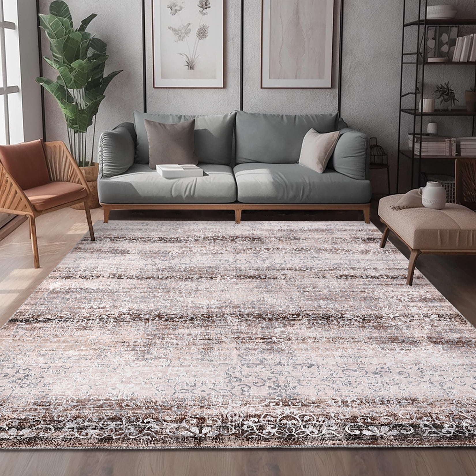 HOMERRY Area Rug 8' x 10' Floral Area Rug for Living Room Washable Soft ...