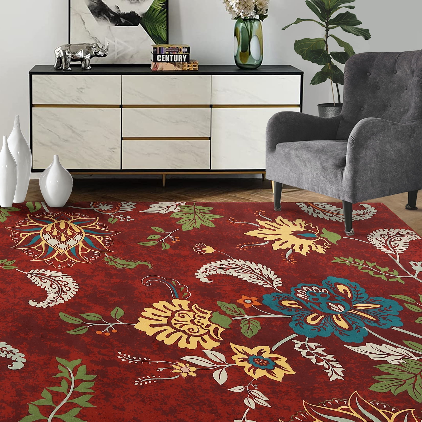 HOMERRY Area Rug 8' x 10' Rugs for Living Room Modern Floral Non-Slip ...