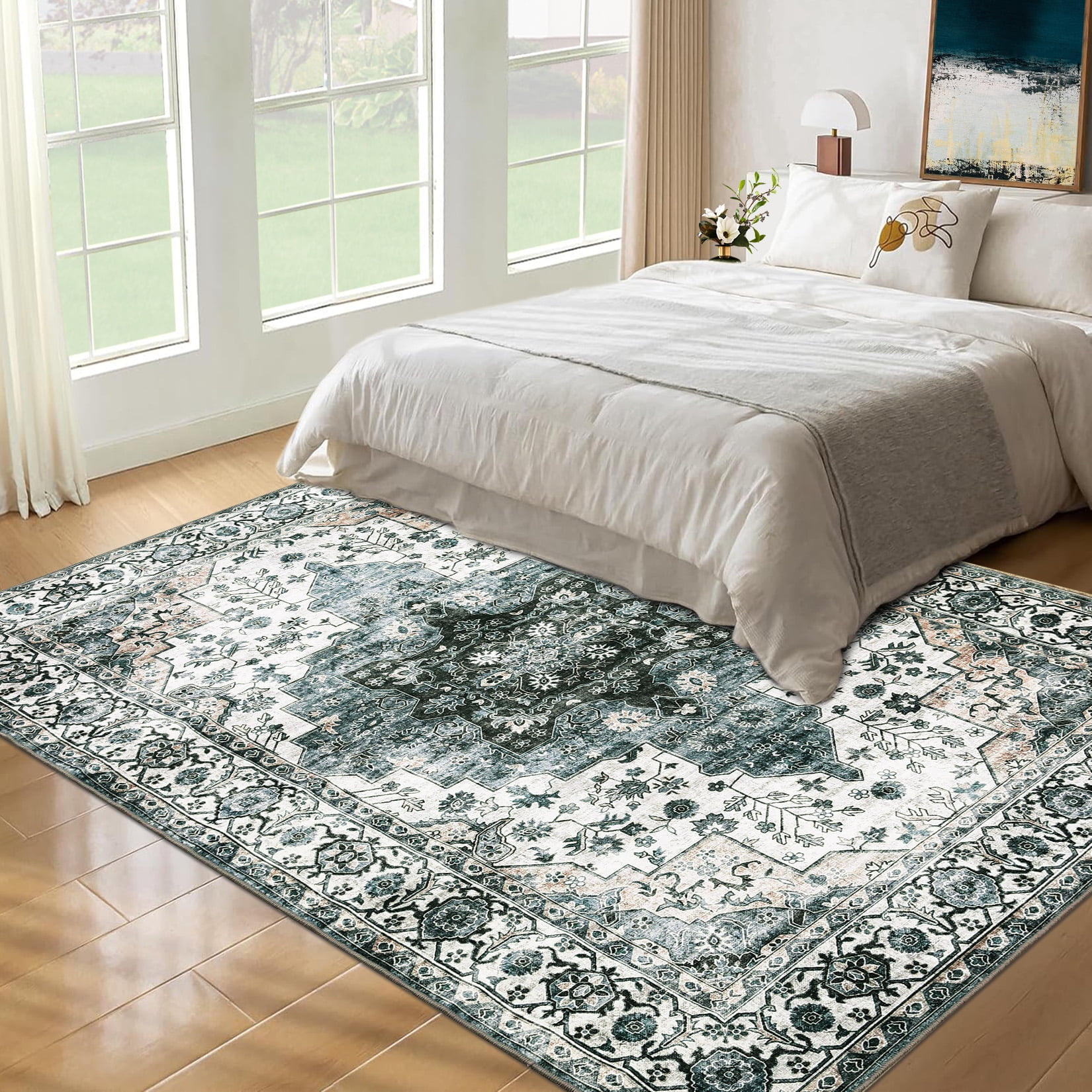 HOMERRY Area Rug 8' x 10' Vintage Washable Rug Oriental Floral Rug for ...