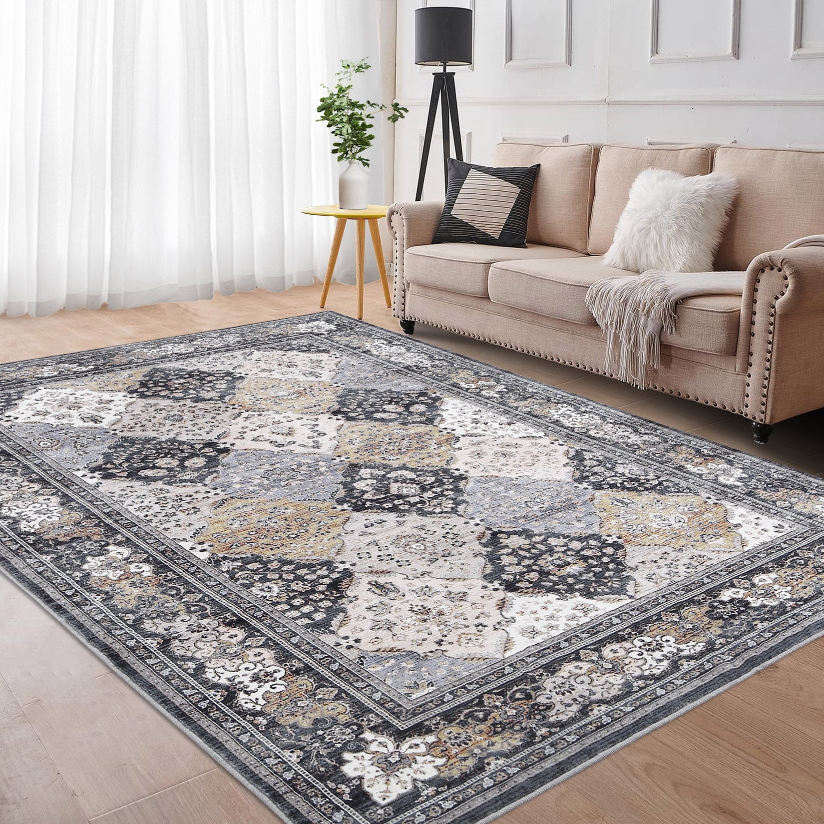HOMERRY Area Rug 8' x 10' Washable Rug for Living Room Accent Floral ...