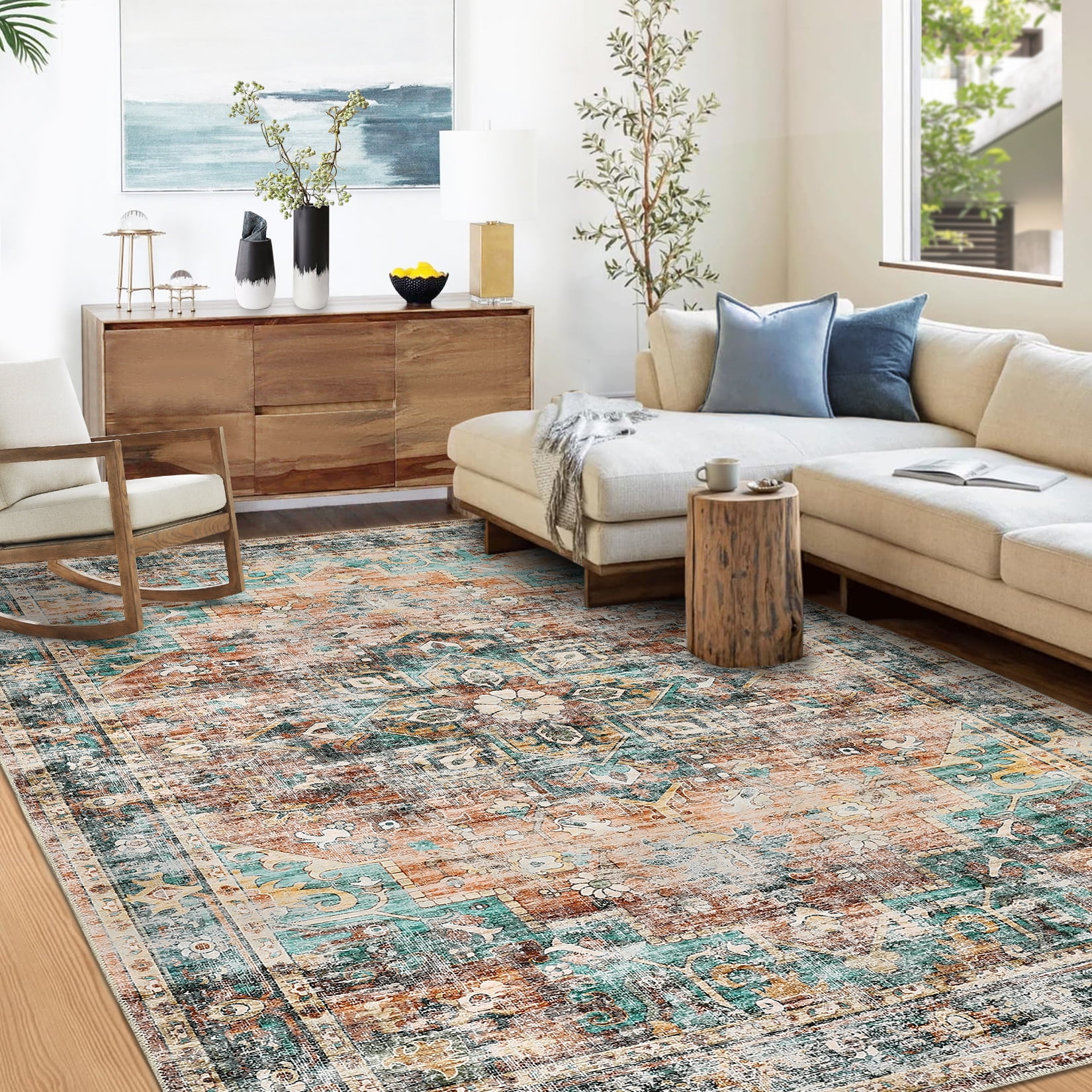 HOMERRY 8' x 10' Area Rug for Living Room Floral Geometric Washable ...