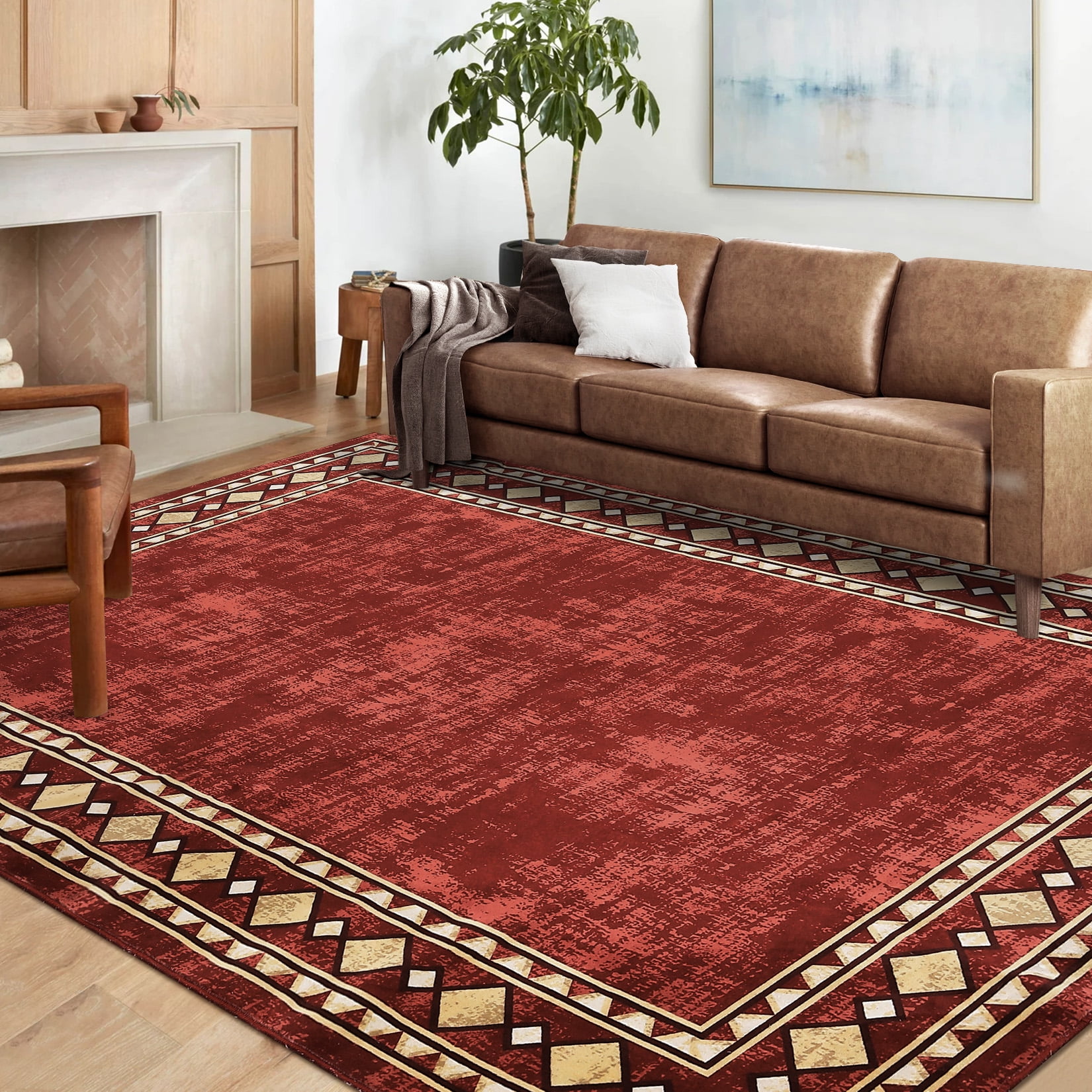 HOMERRY Area Rugs 8' x 10' Area Rug for Living Room Geometric Border ...