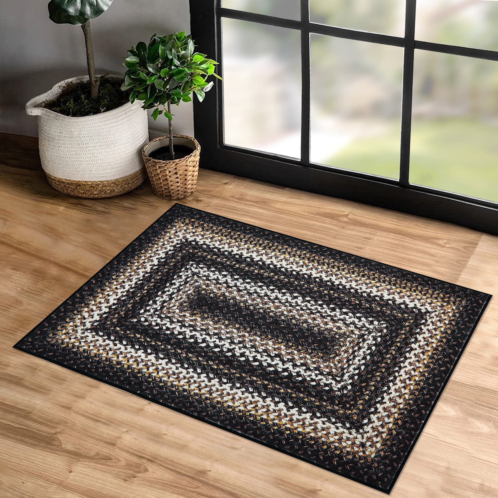 HOMERRY Black Area Rug 2x4 Runner Rug Boho Braided Entryway Runners ...