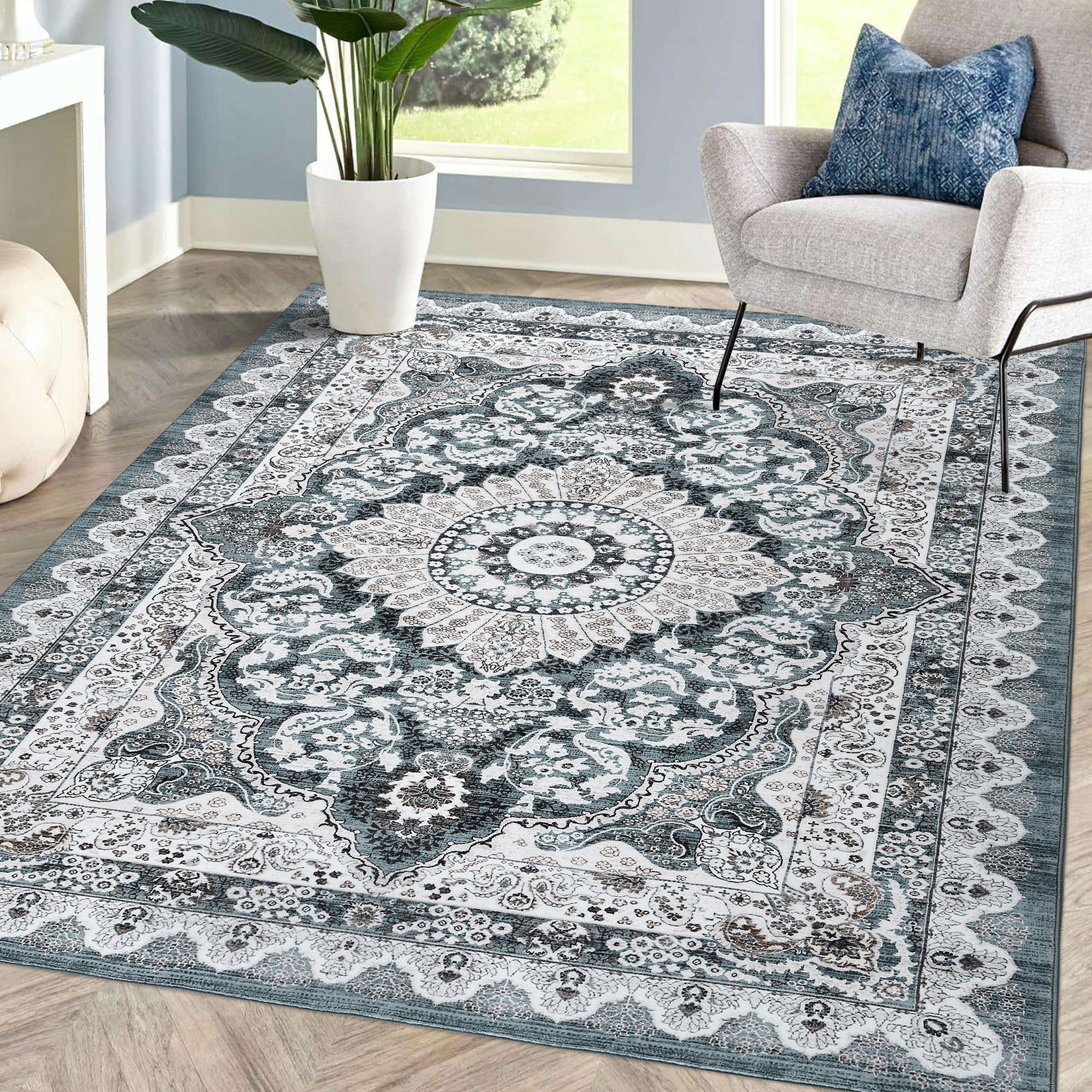 HOMERRY Blue Area Rug 8' x 10' Rug for Living Room Large Soft Washable ...