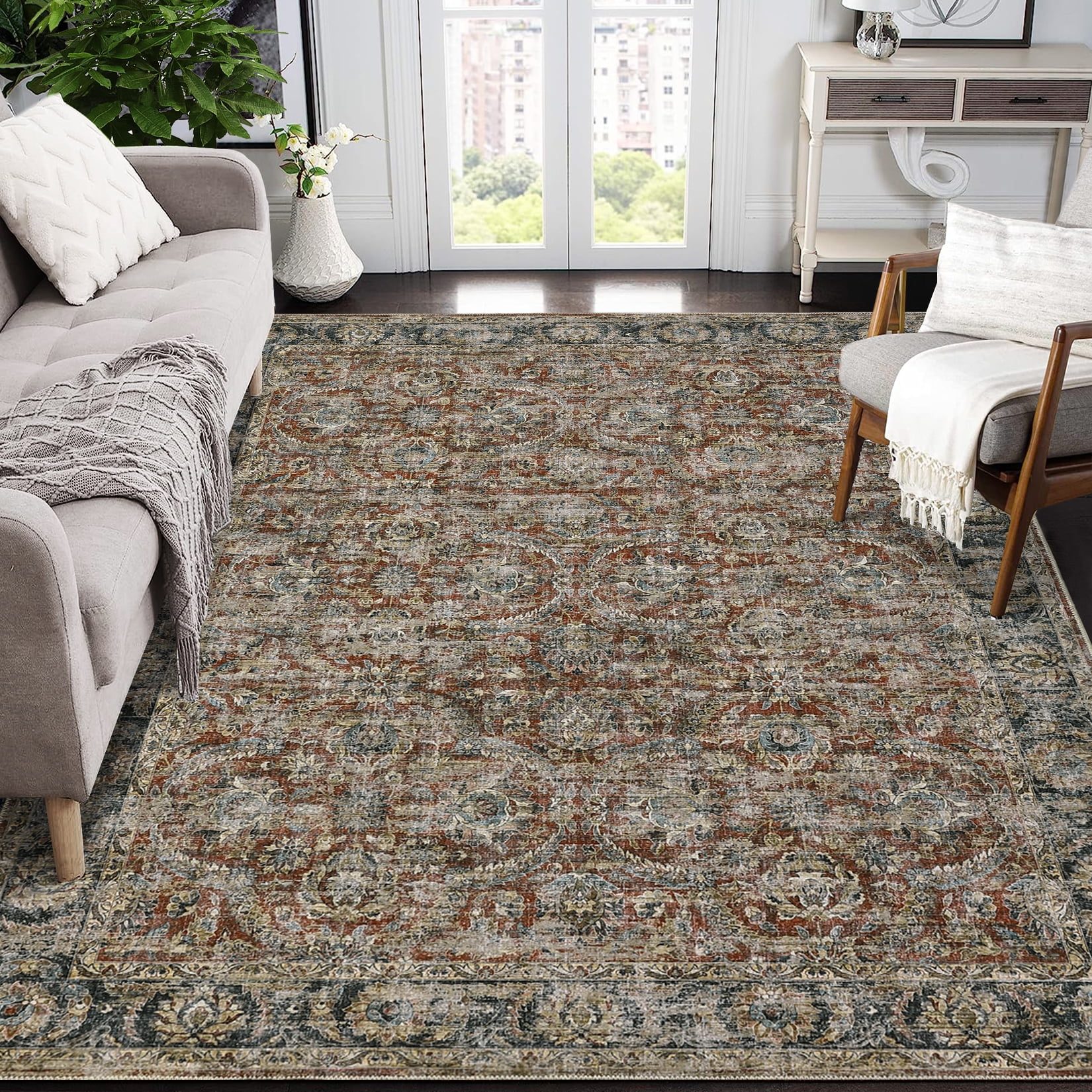 HOMERRY Boho Area Rug 4' x 6' Floral Rugs for Living Room Vintage Floor ...