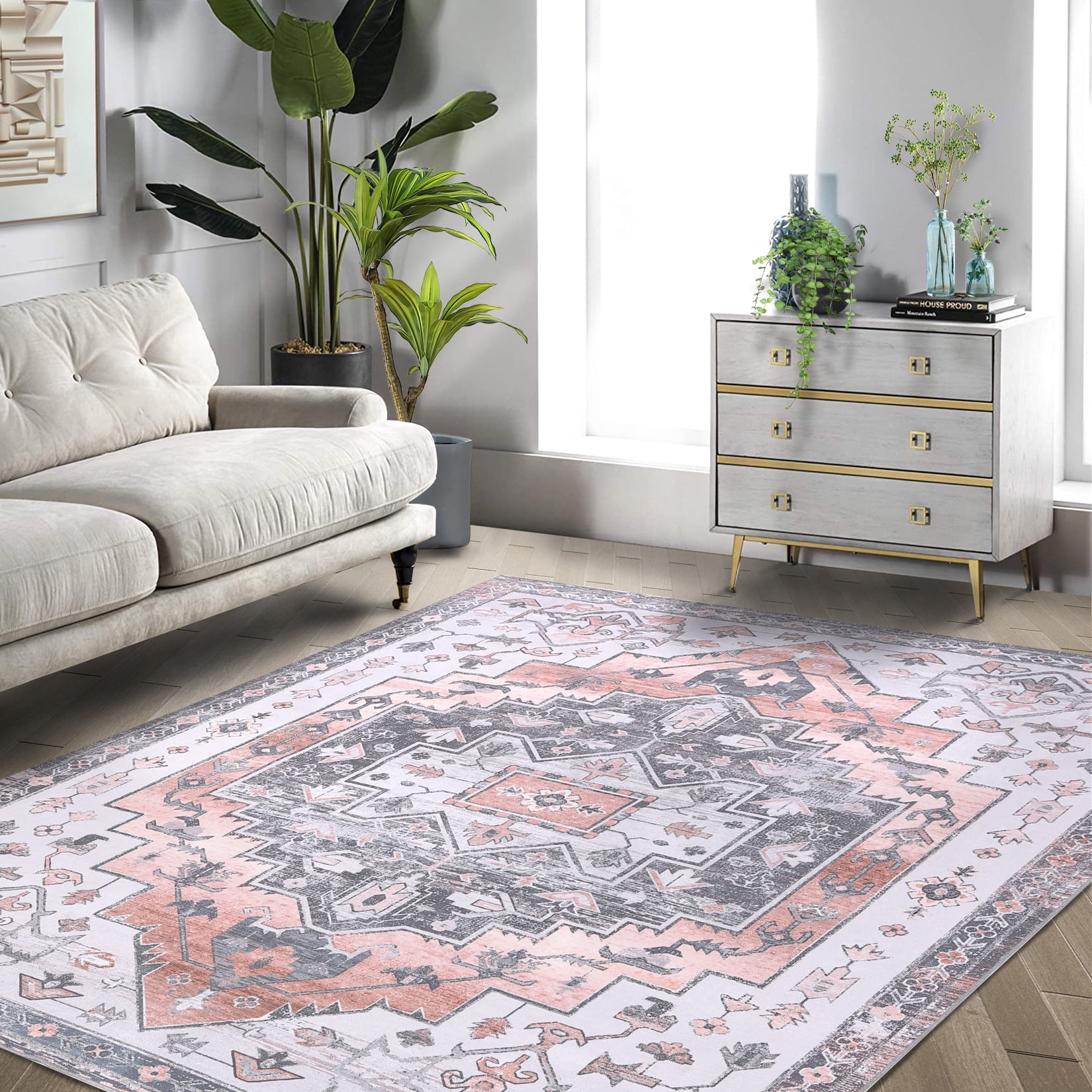 HOMERRY Boho Chic 8' x 10' Area Rug Tribal Medallion Distressed Low ...