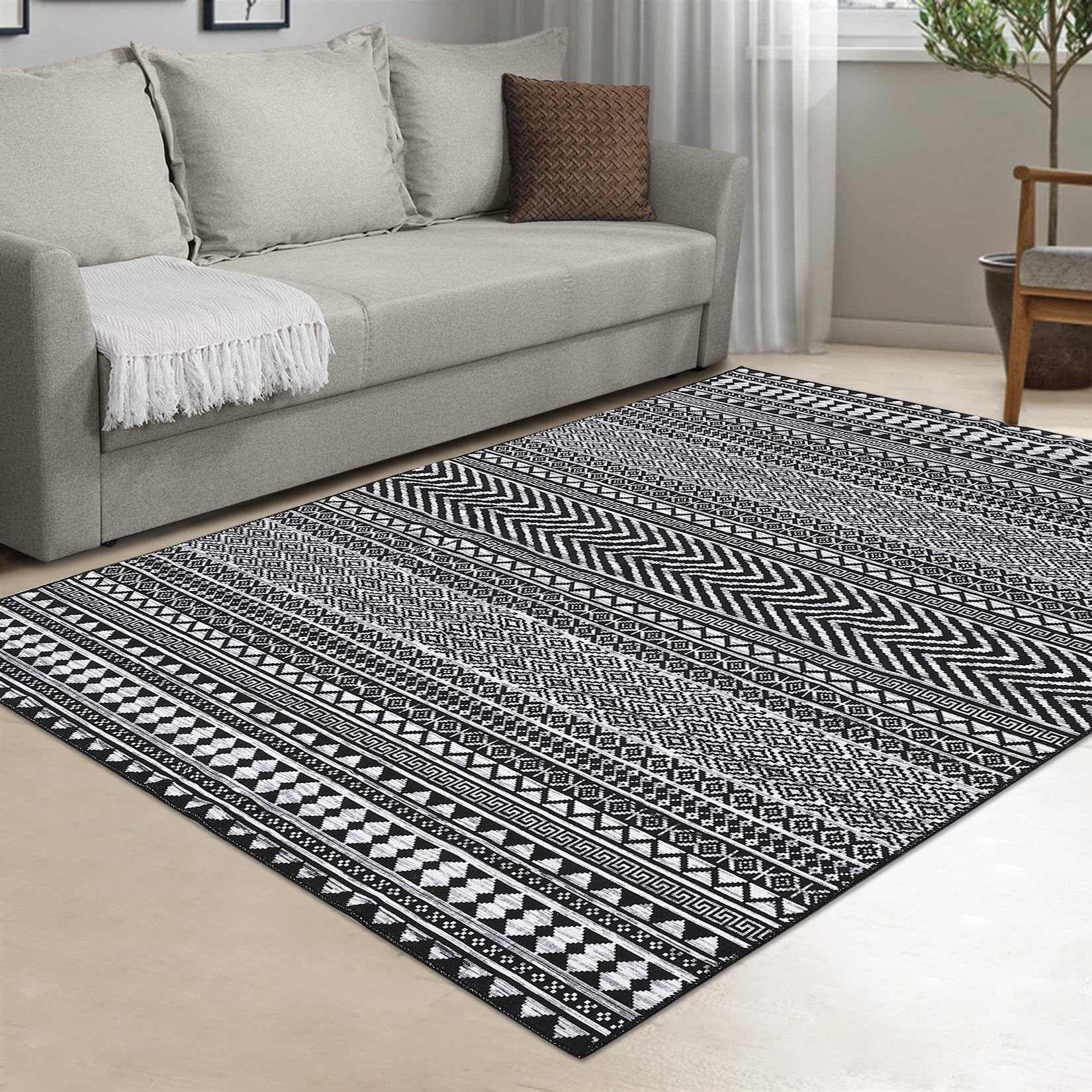 HOMERRY Boho Geometric Black Area Rug, 6' x 9', Modern Chenille Rug for ...
