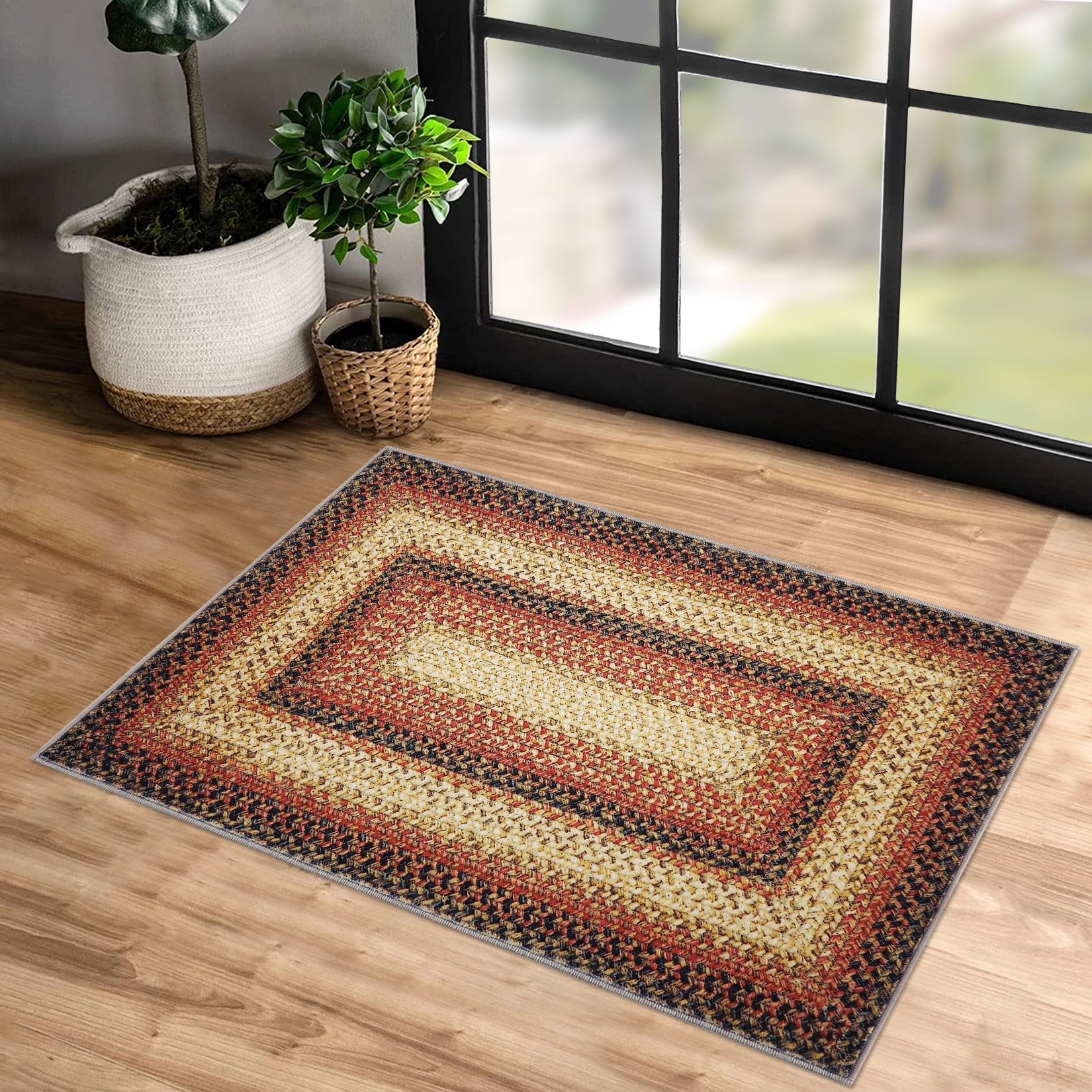 HOMERRY Braided Area Rug 2x3 Modern Bordered Rug Red Washable Area Rug ...